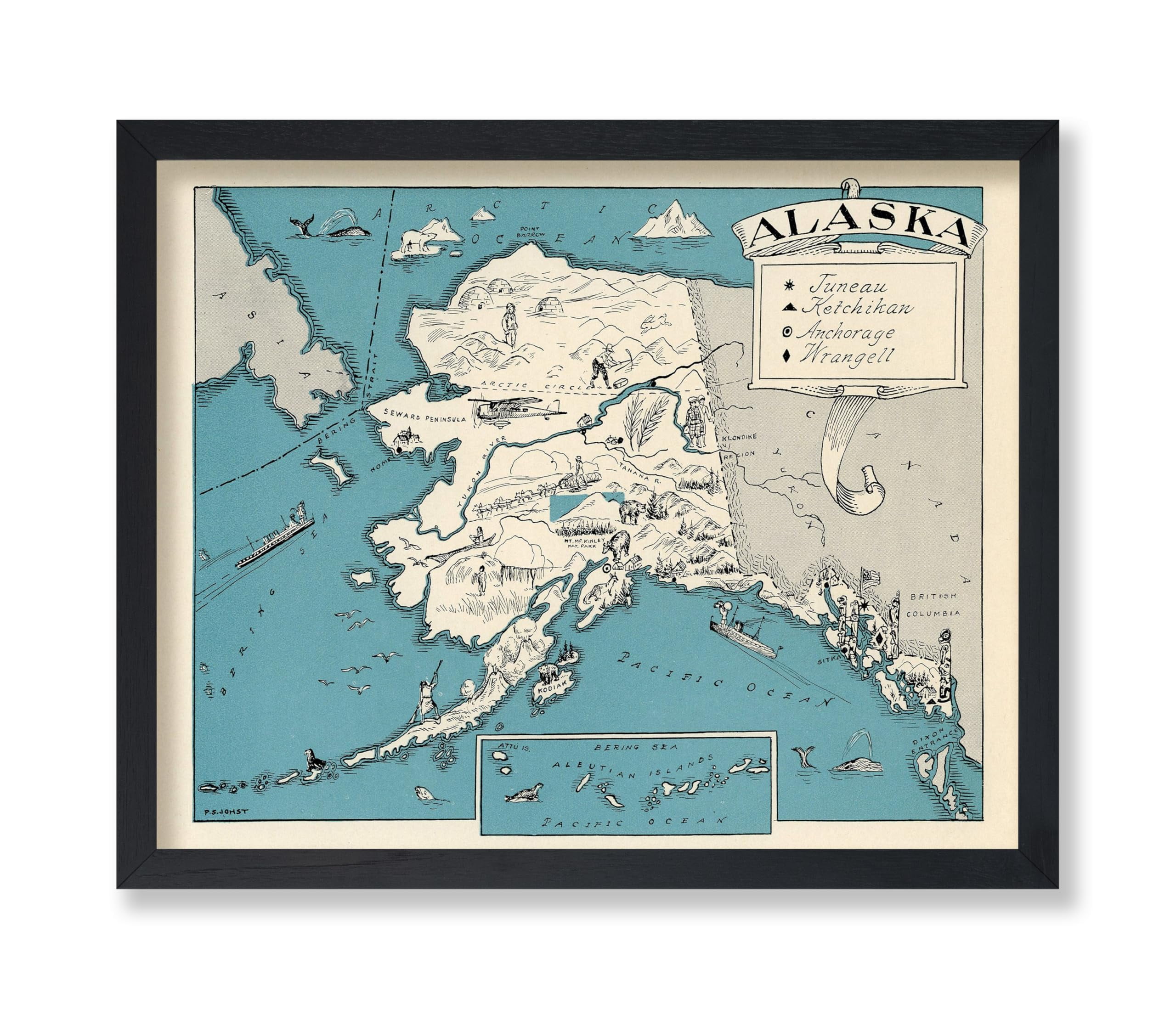Poster Master Vintage Map Poster - Retro Alaska Map Print - Alaska ...