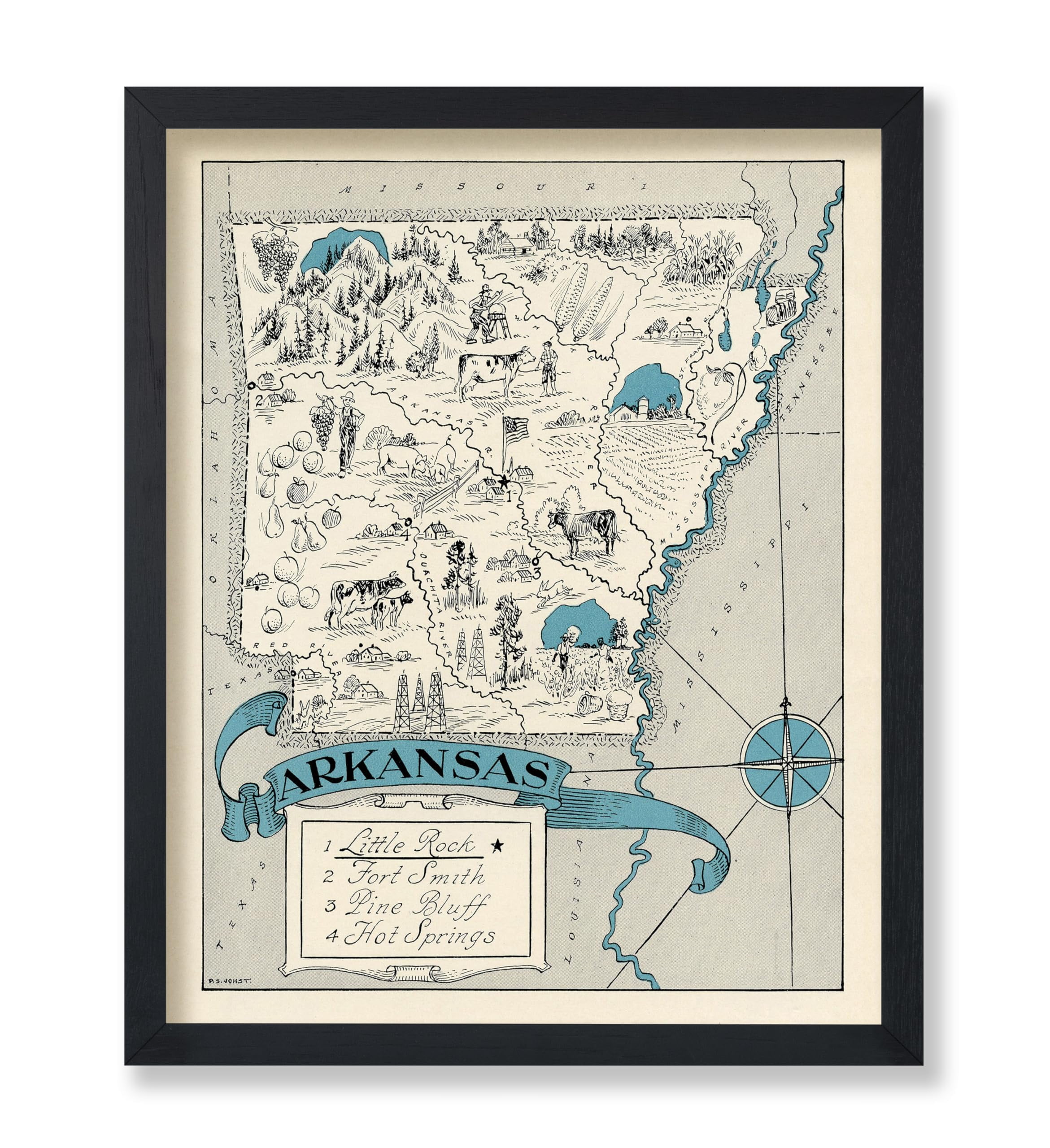 Poster Master Vintage Map Poster - Retro Arkansas Map Print - Arkansas ...