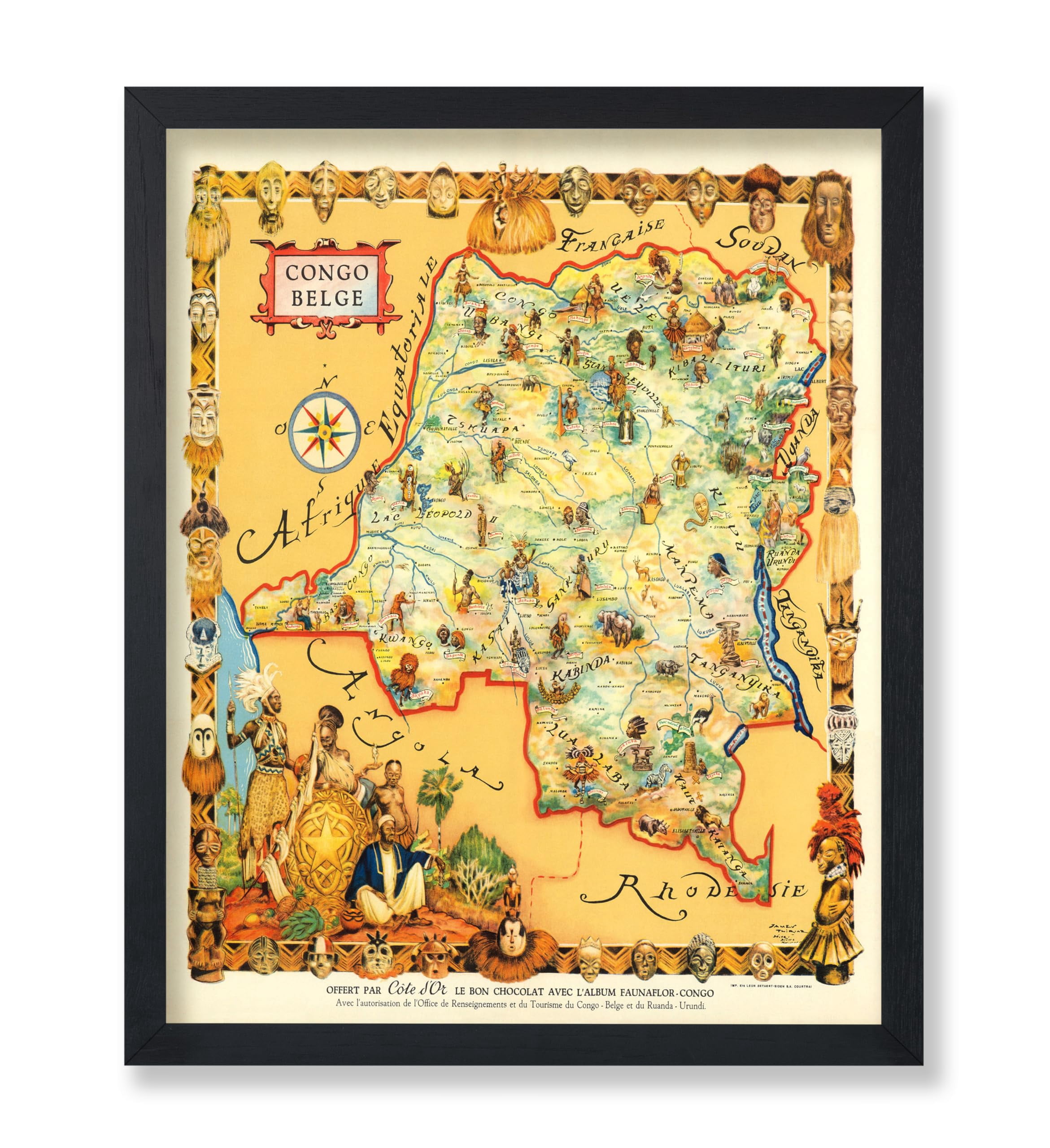 Poster Master Vintage Map Poster - Retro Belgian Congo Map Print ...
