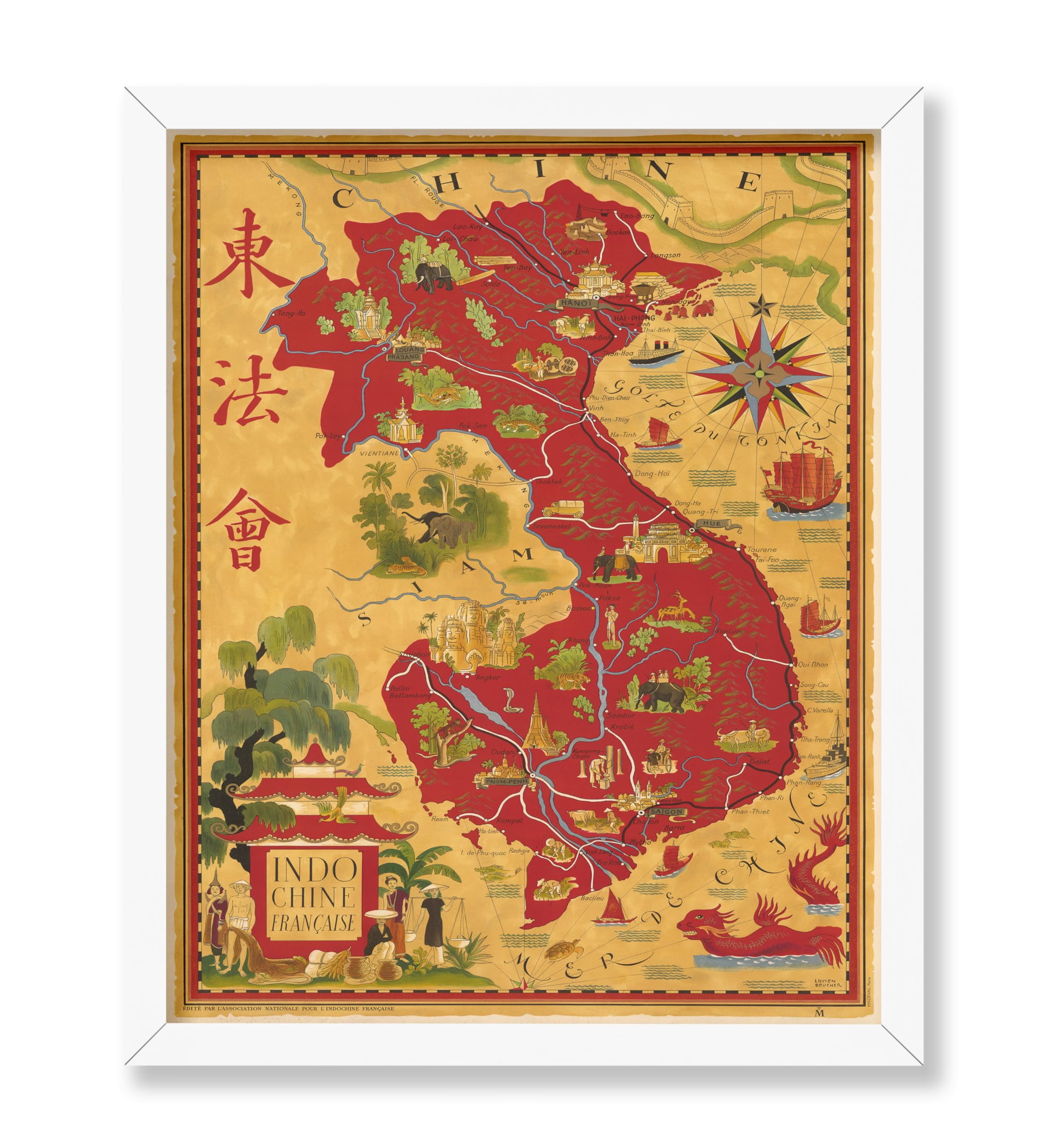 Poster Master Vintage Map Poster - Retro French Indochina Print ...