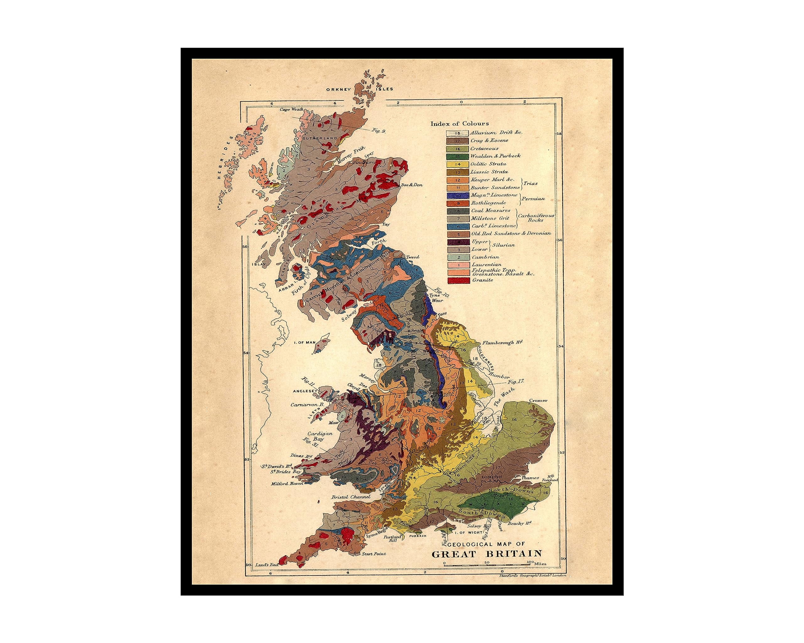 Poster Master Vintage Map Poster - Retro Great Britain Map Print ...