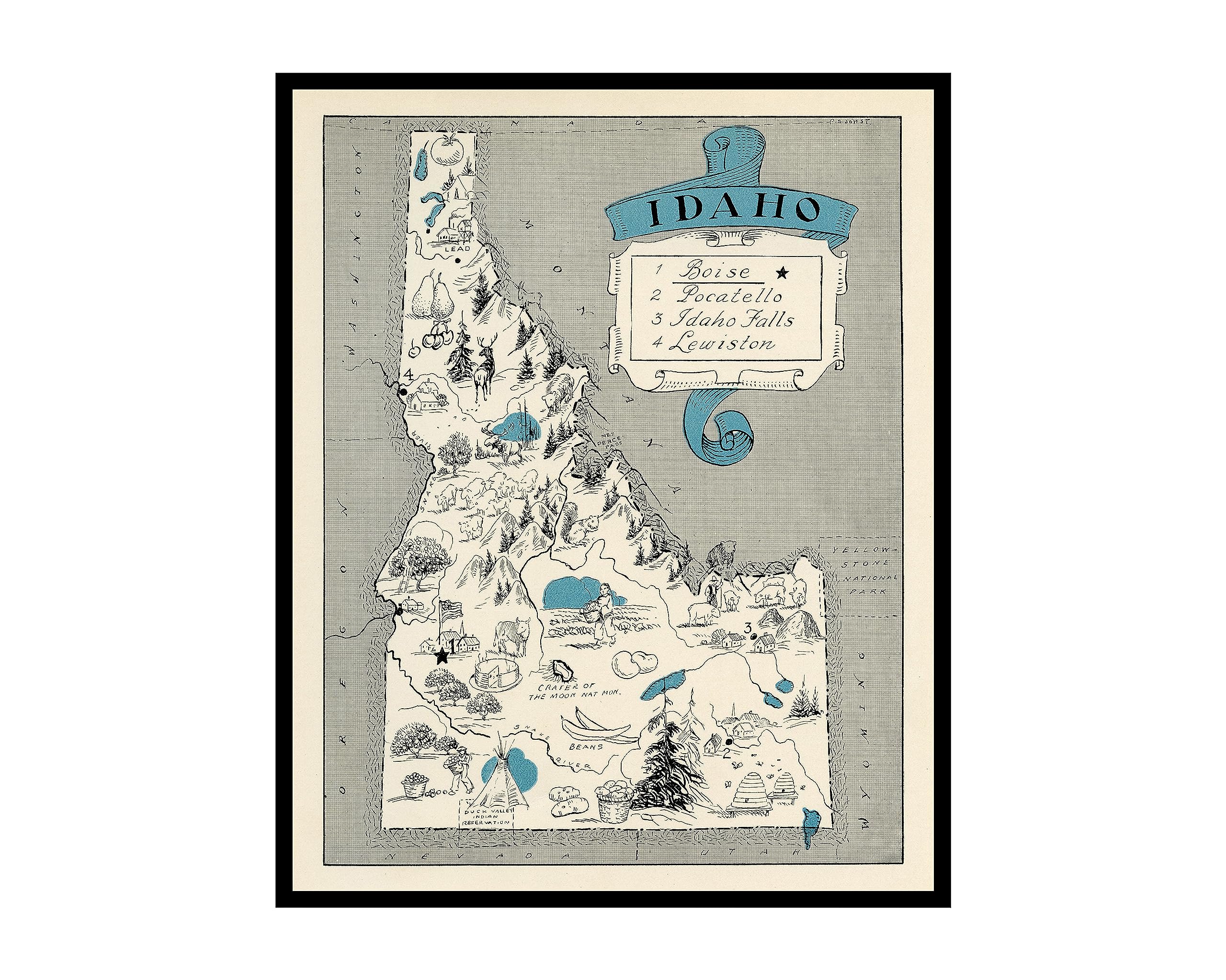Poster Master Vintage Map Poster - Retro Idaho Map Print - Idaho State Map Art - Gift for ...