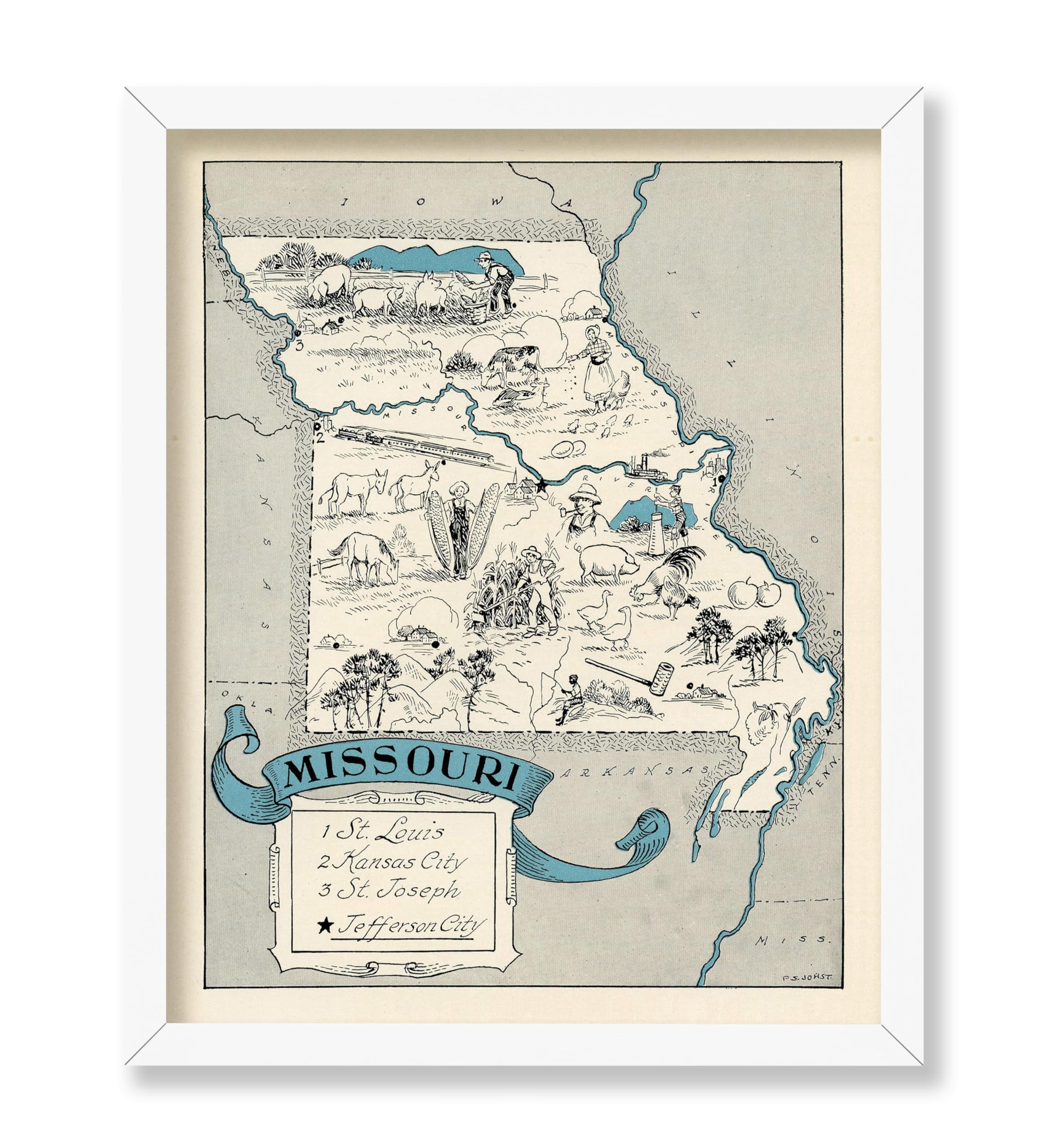 Poster Master Vintage Map Poster - Retro Missouri Map Print - Missouri ...