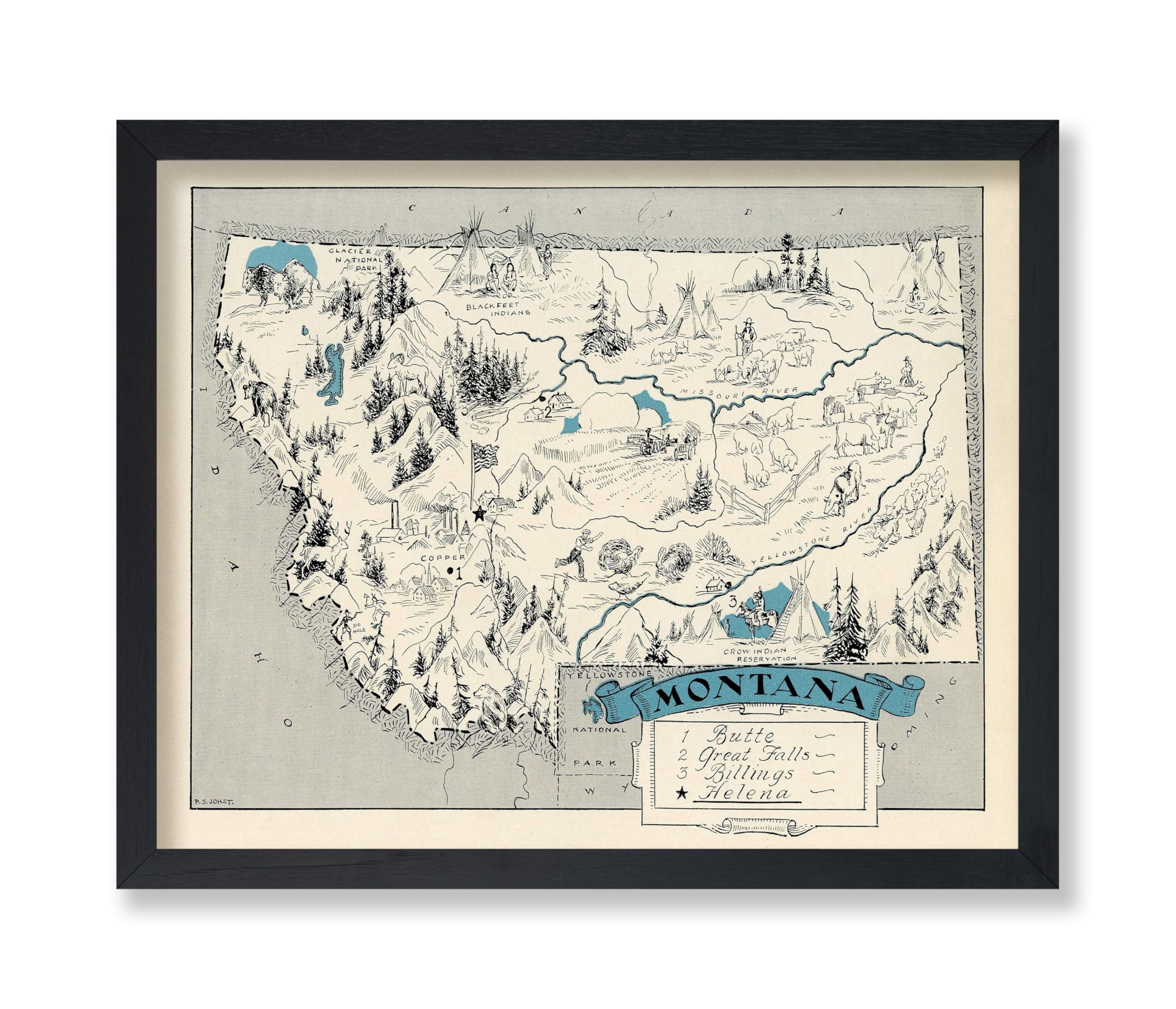 Poster Master Vintage Map Poster - Retro Montana Map Print - Montana State Map Art - Gift for ...