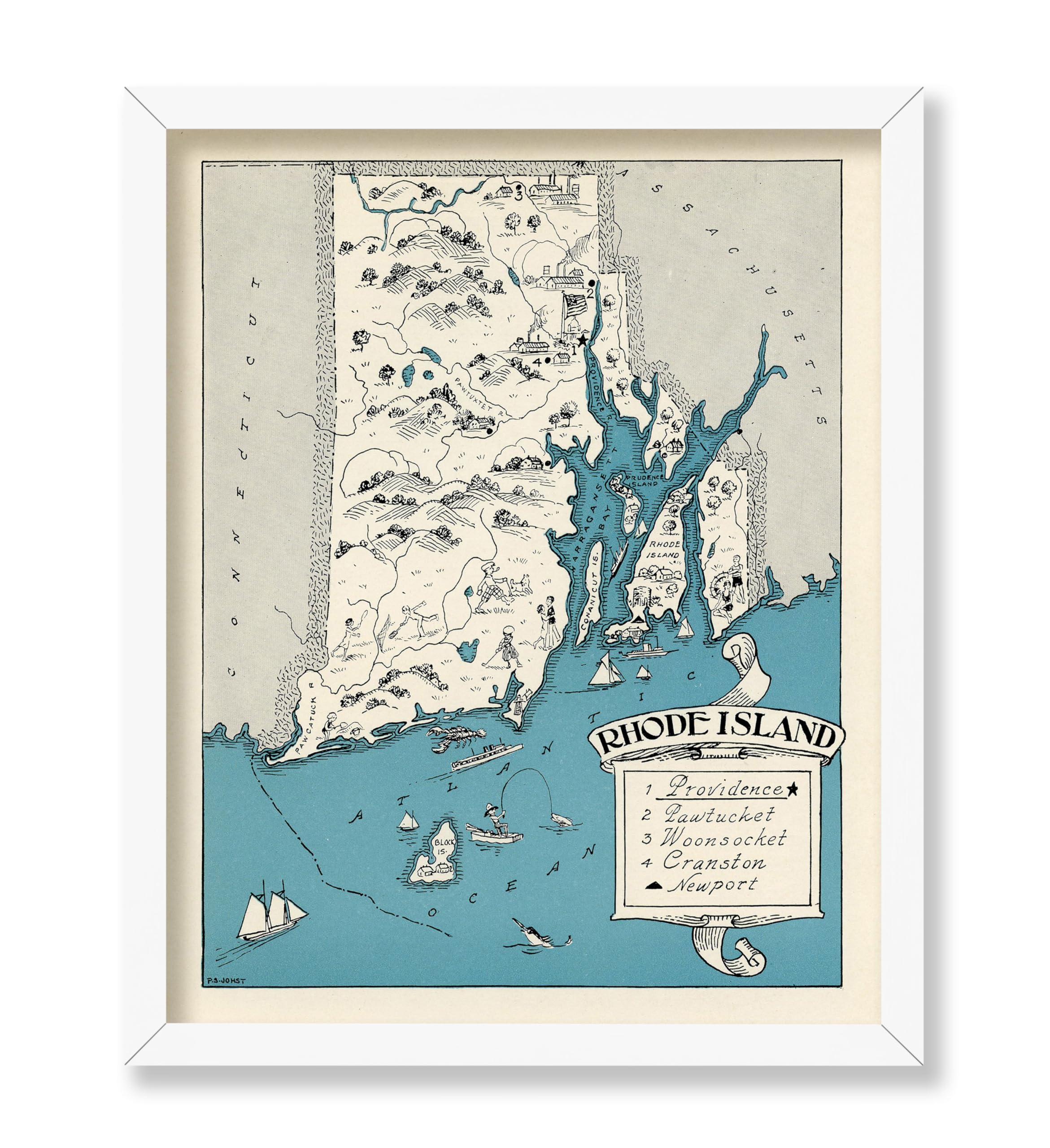 Poster Master Vintage Map Poster - Retro Rhode Island Map Print - Rhode ...