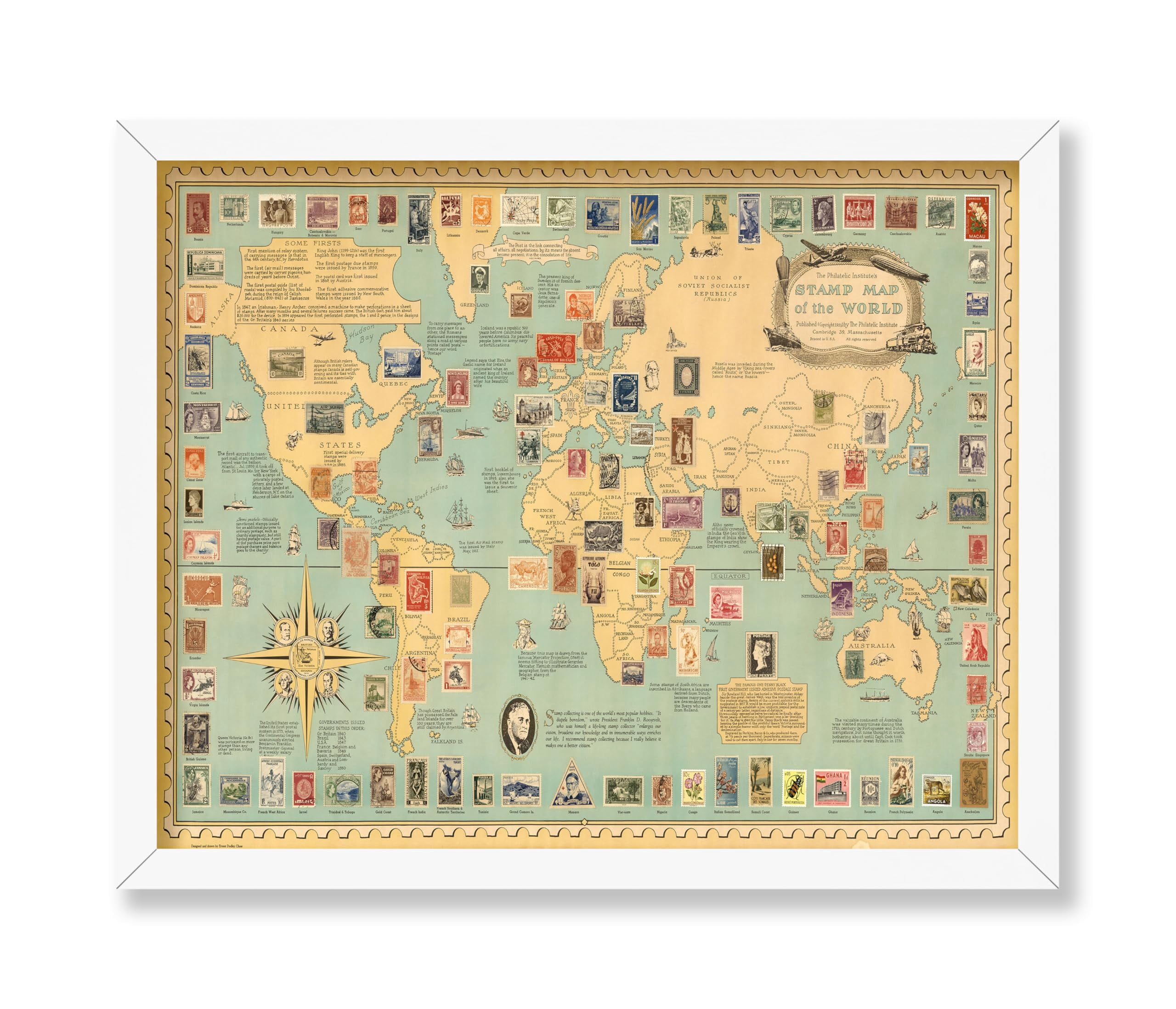 Poster Master Vintage Map Poster - Retro Stamp Map of the World Print ...
