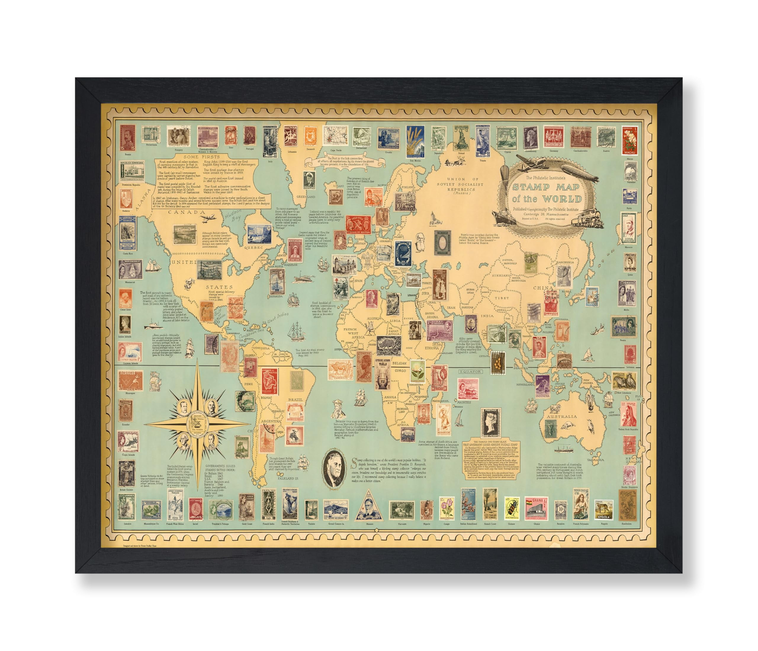 Poster Master Vintage Map Poster - Retro Stamp Map of the World Print ...