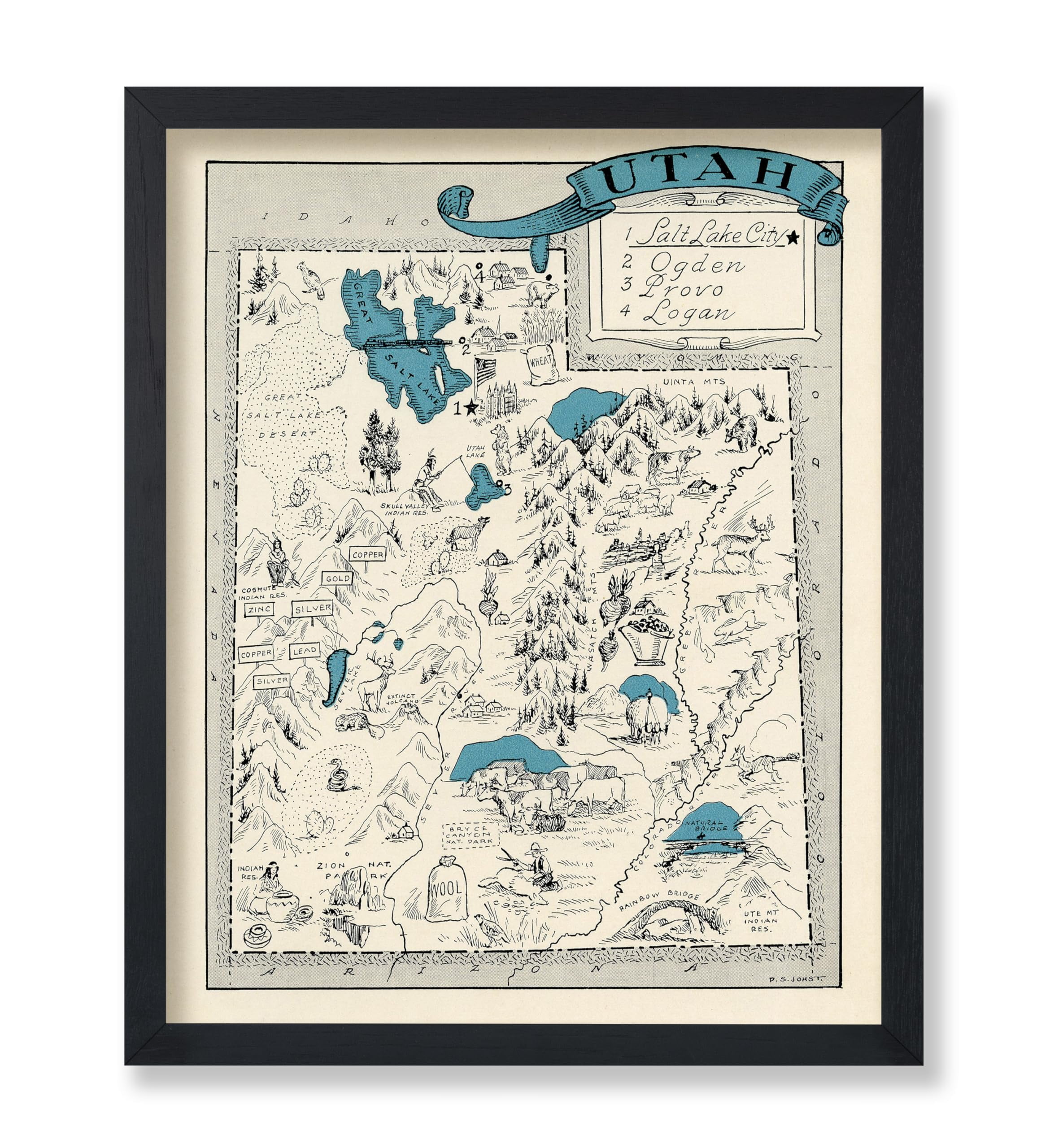 Poster Master Vintage Map Poster - Retro Utah Map Print - Utah State Map Art - Gift for Teacher ...