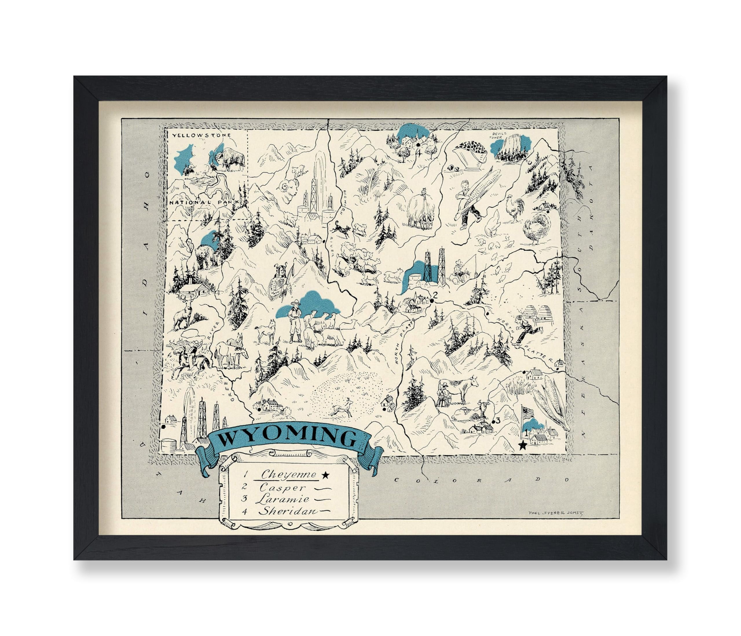 Poster Master Vintage Map Poster - Retro Wyoming Map Print - Wyoming State Map Art - Gift for ...