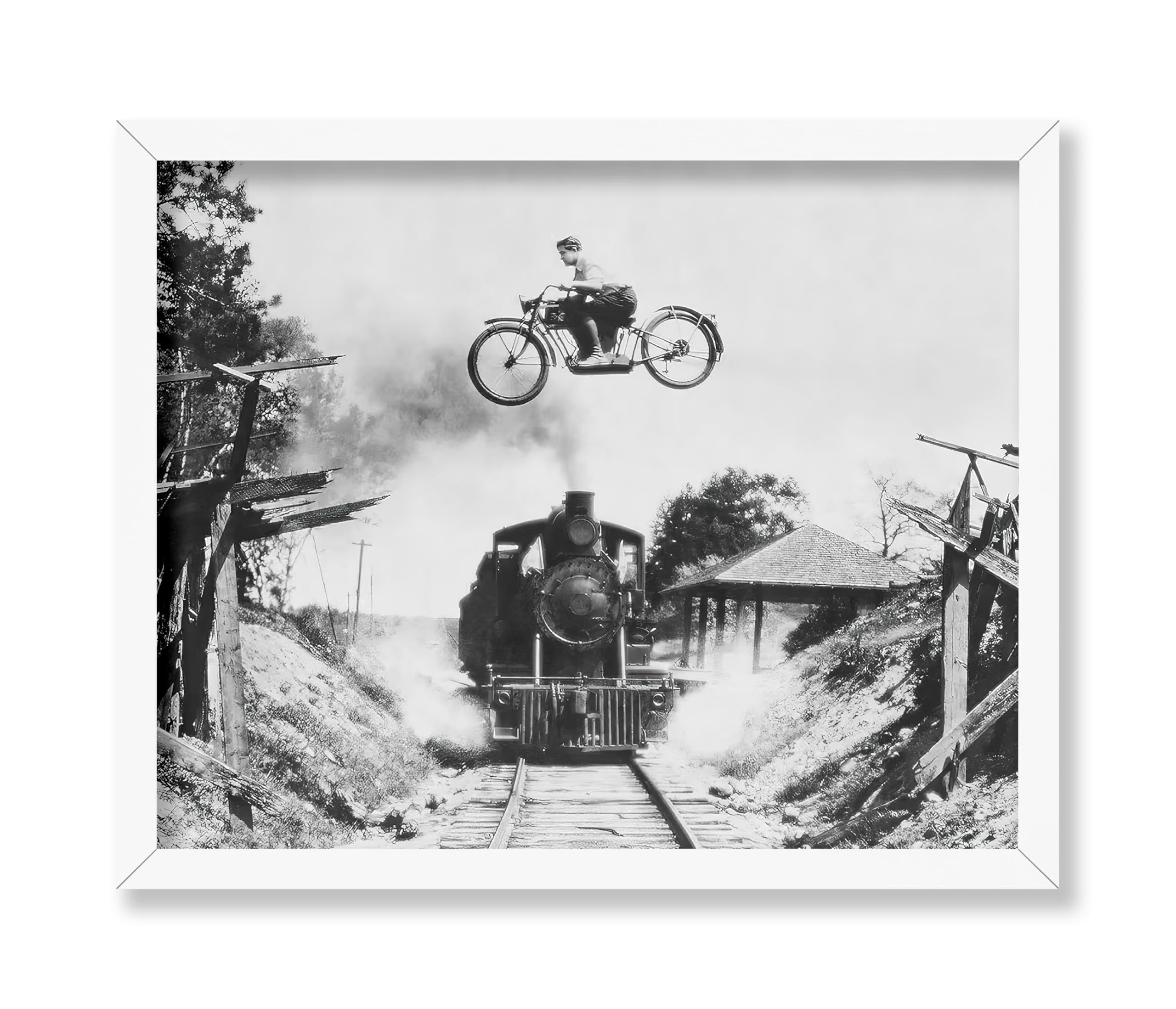 Poster Master Vintage Motorcycle Jump Poster - Retro Old Train Print ...