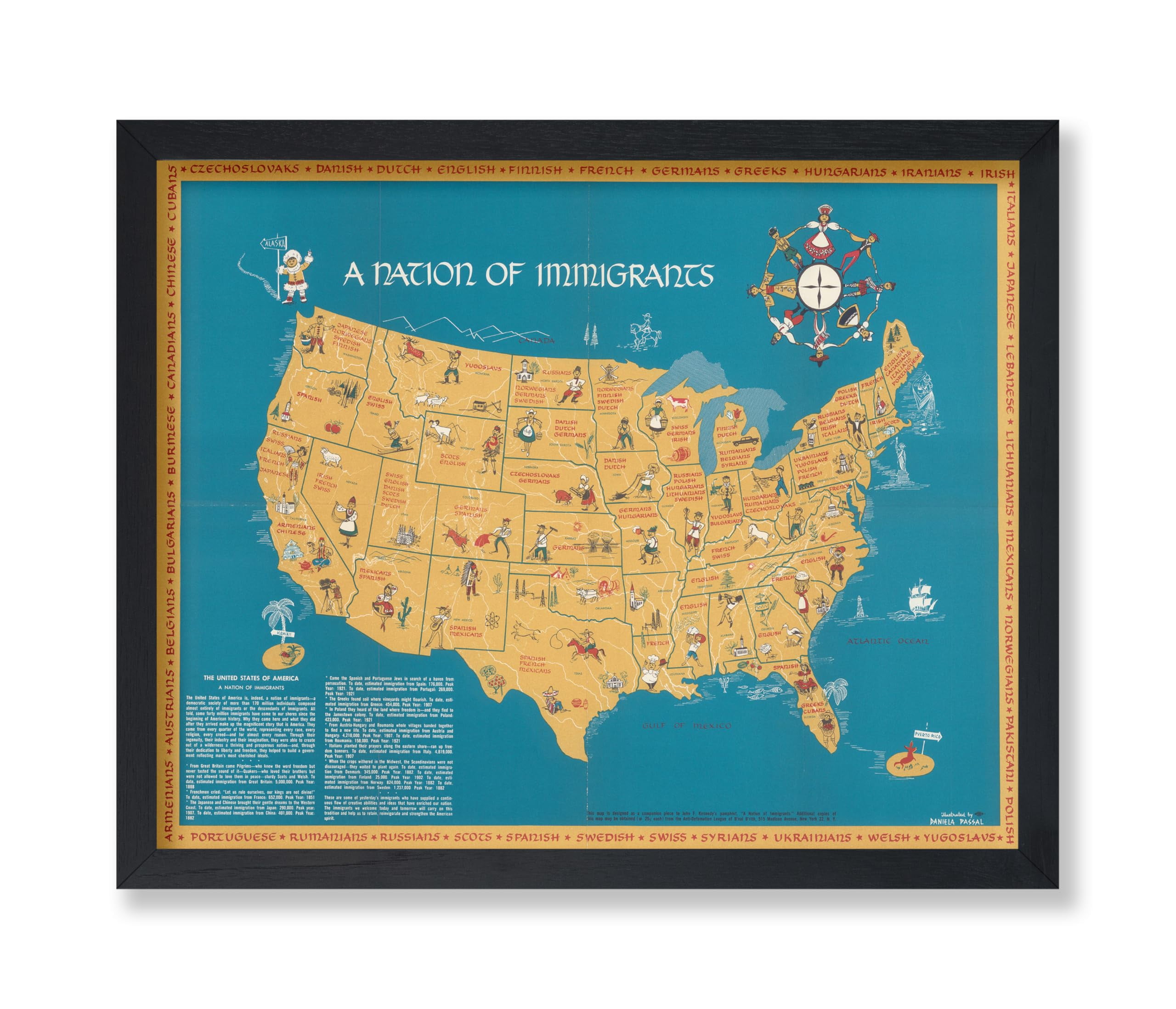 Poster Master Vintage Nation of Immigrants Map Poster - Retro America ...