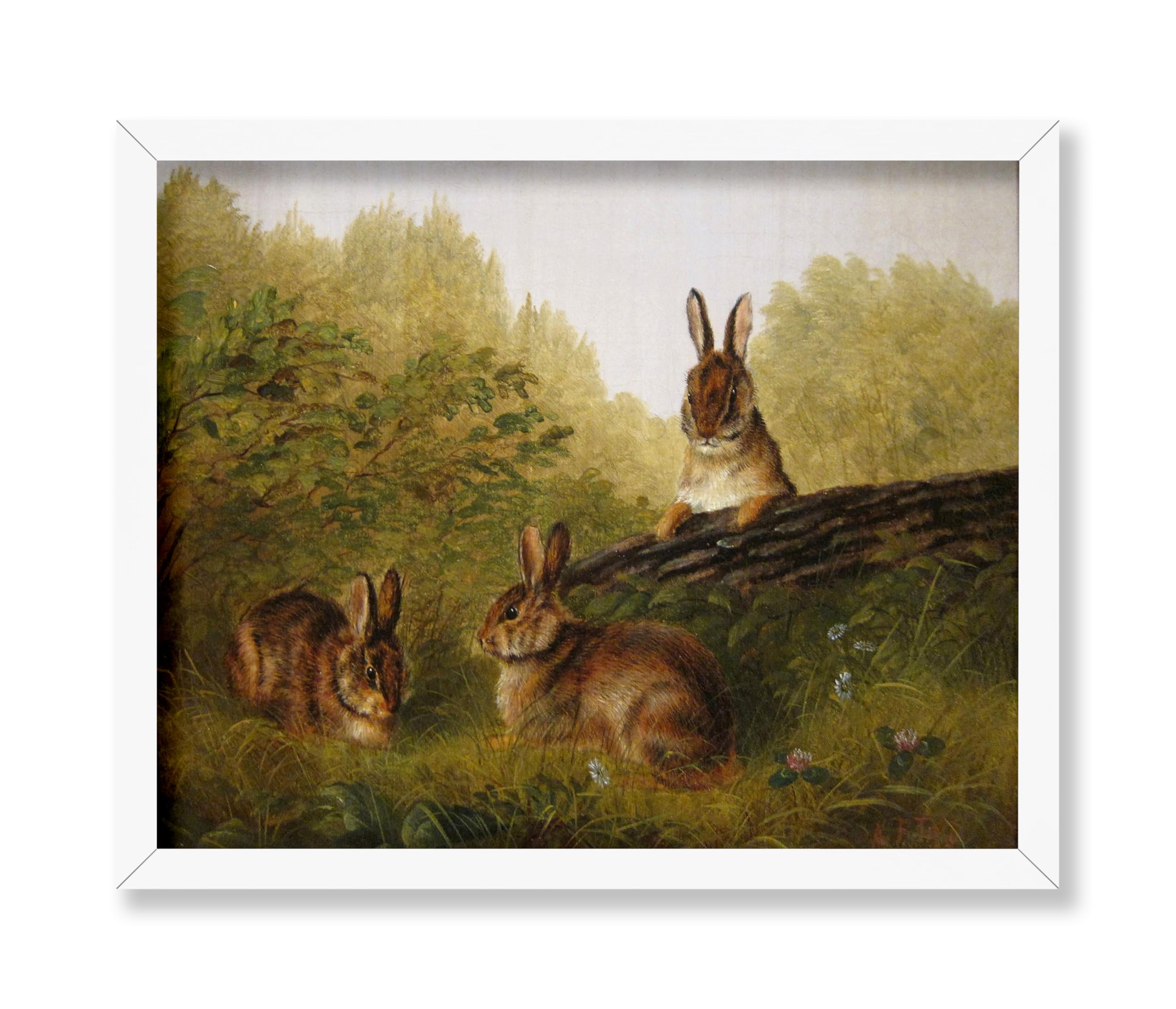 Poster Master Vintage Rabbits On A Log Painting Poster - Retro Easter ...