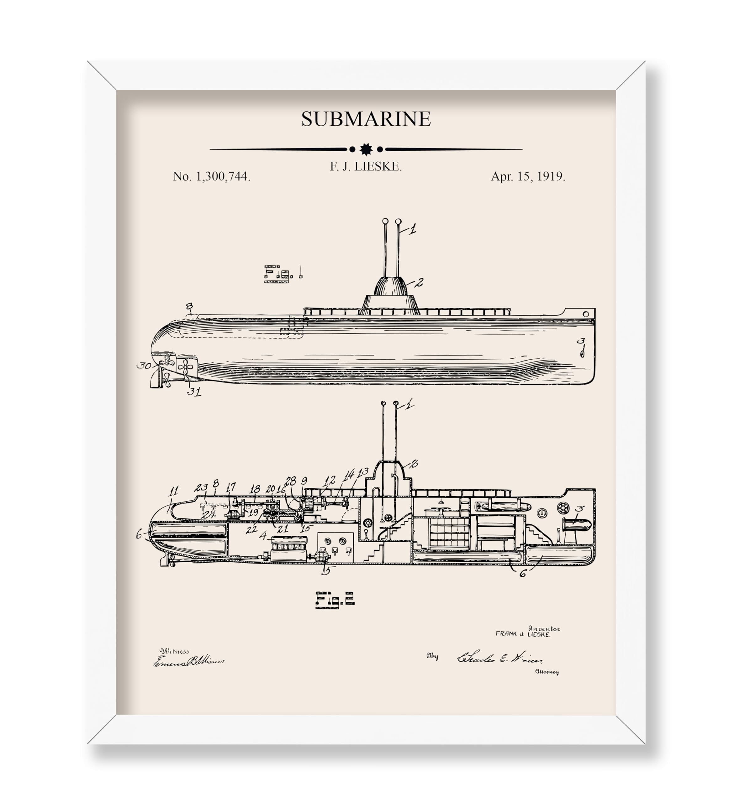 Poster Master Vintage Submarine Blueprint Poster - Watercraft Patent ...