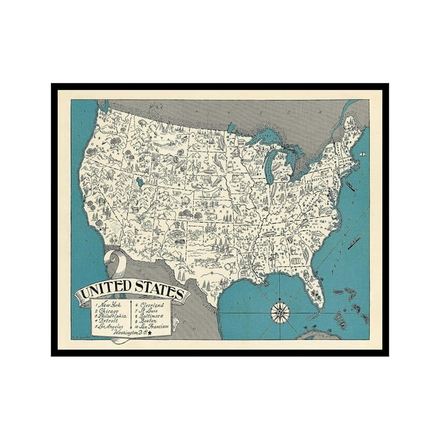Poster Master Vintage USA Map Poster - Retro United States Map Print ...