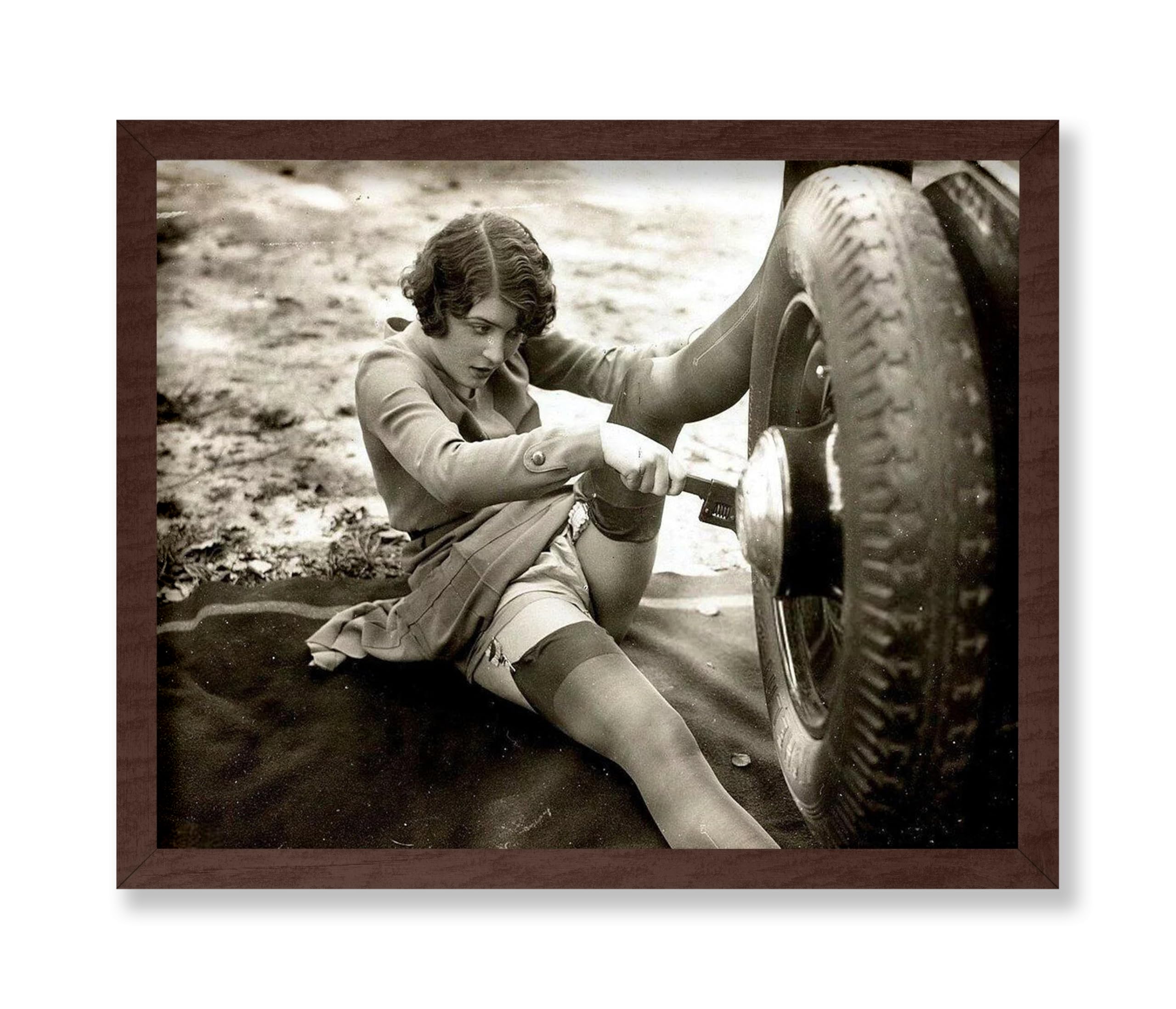 Poster Master Vintage Woman Mechanic Poster - Retro Changing Car Tire ...
