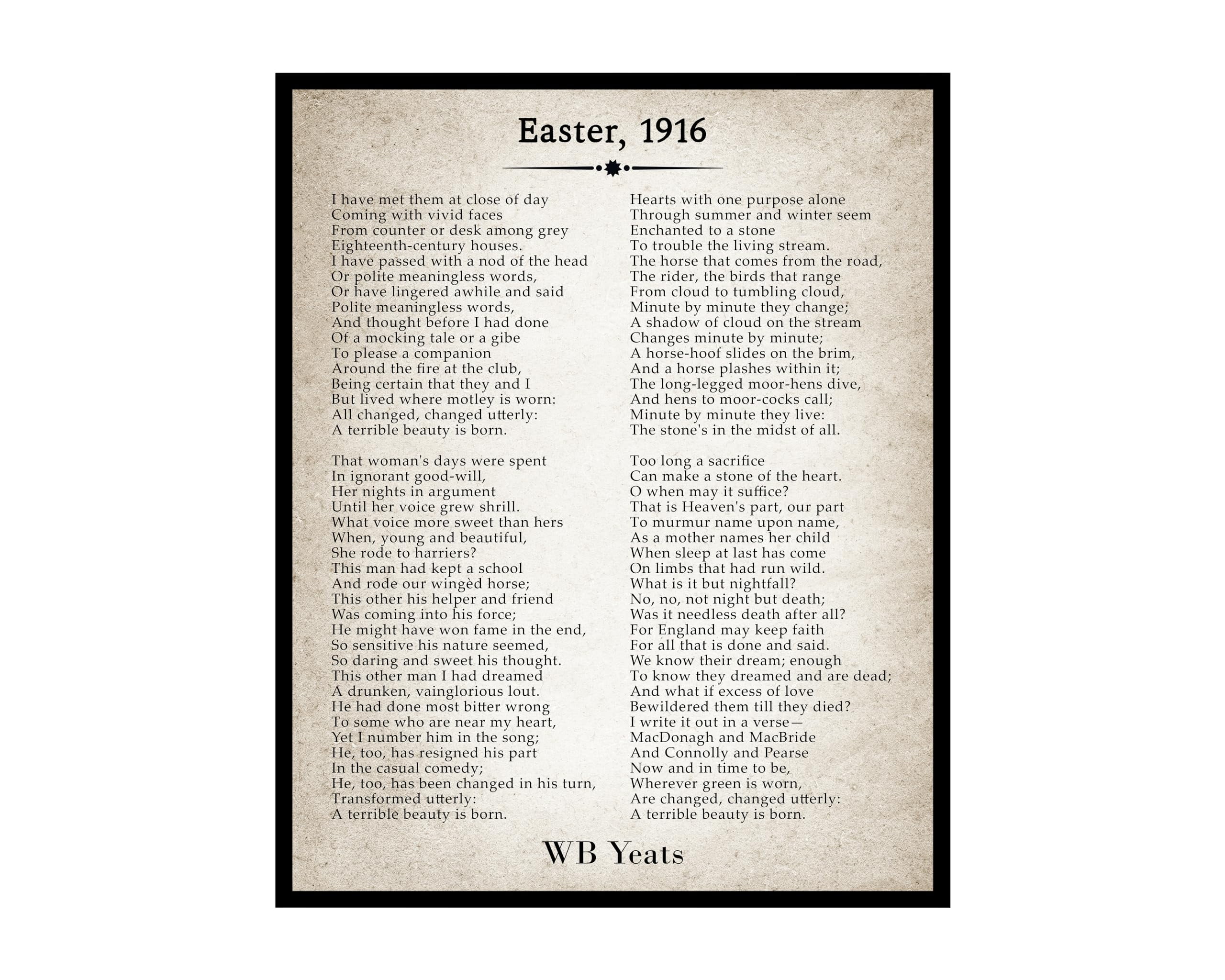 Poster Master WB Yeats Poster - Easter 1916 Print - Irish Poem Art - Motivational Quote Art ...