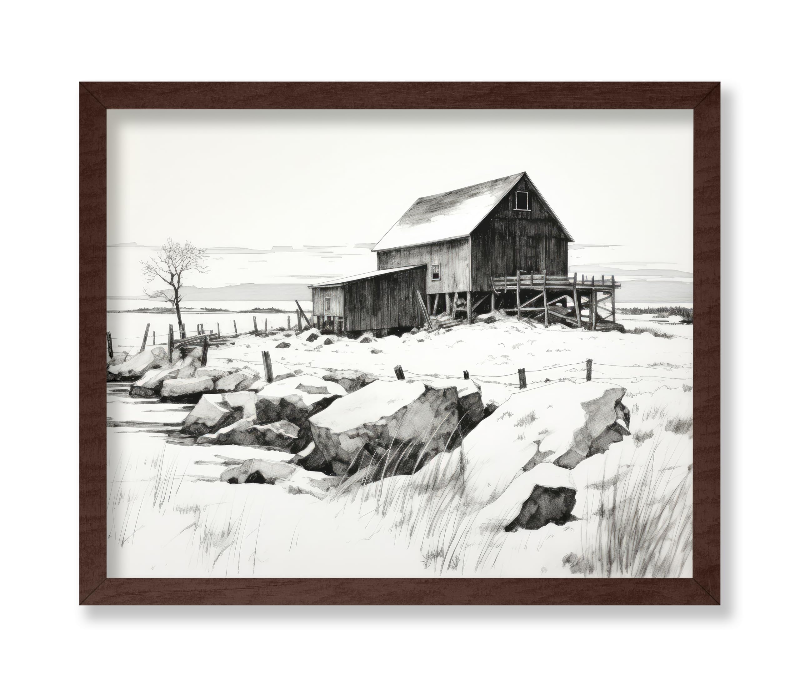Poster Master Winter Barn Poster - Retro Countryside Print - Winter Art ...