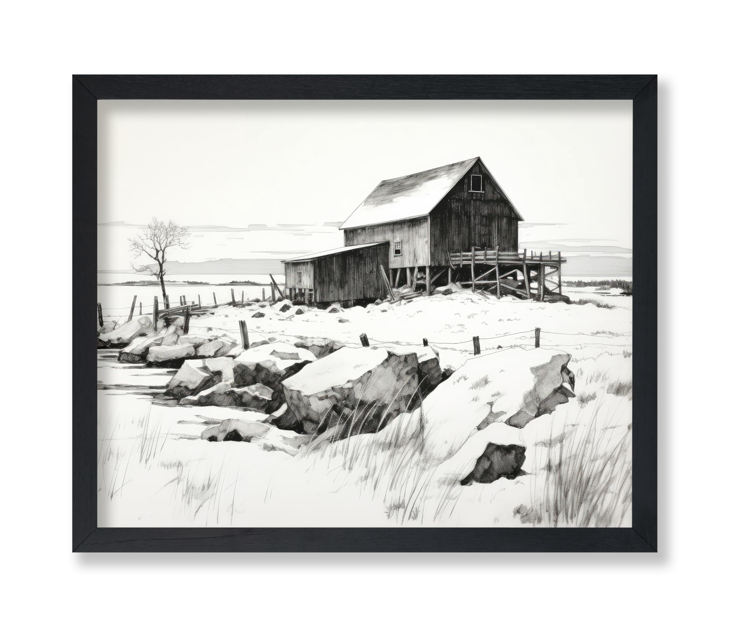 Poster Master Winter Barn Poster - Retro Countryside Print - Winter Art ...