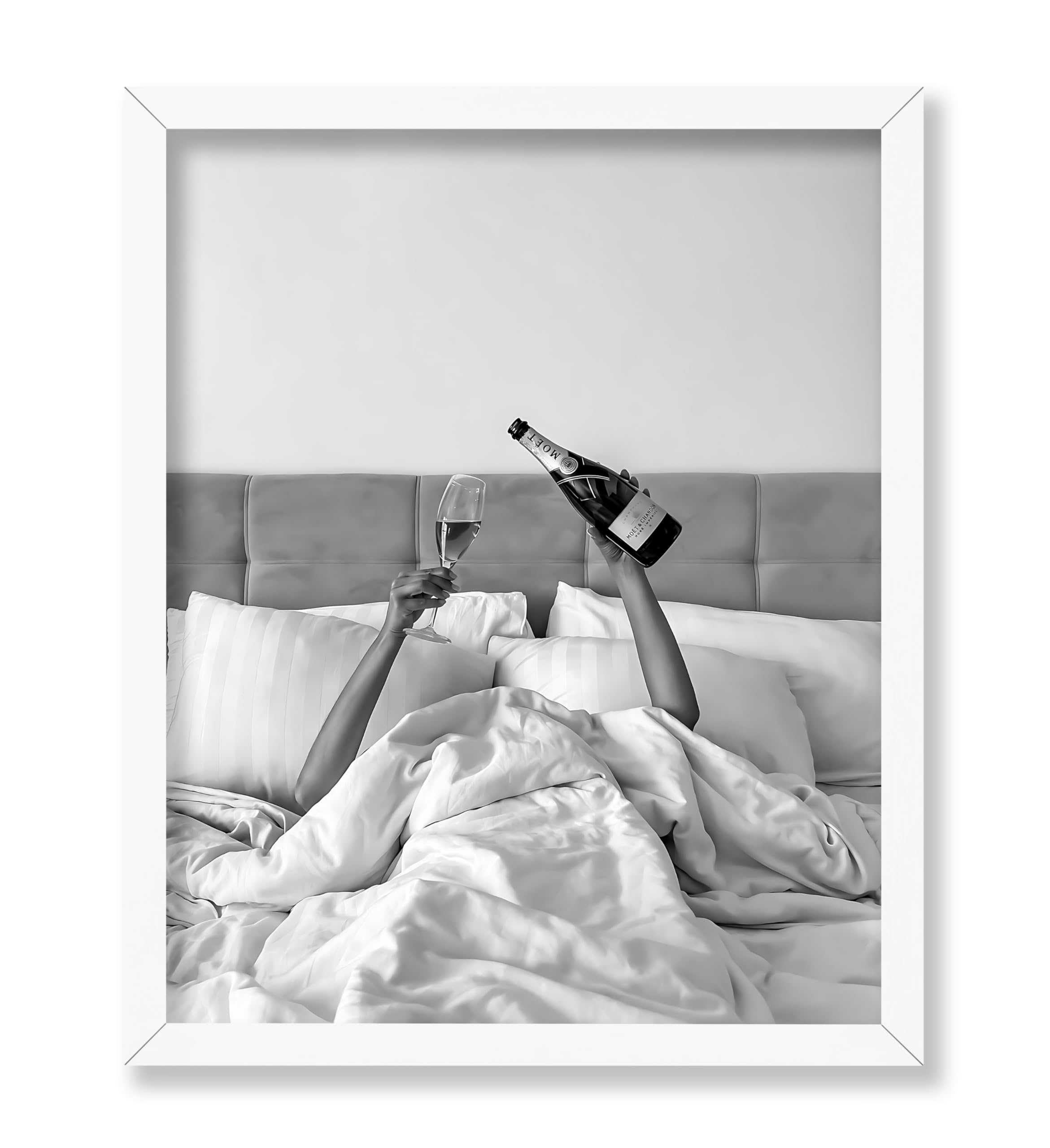 Poster Master Woman Drinking Wine In Bed Poster - Champagne Print - Alcohol Art - Fashion Art ...