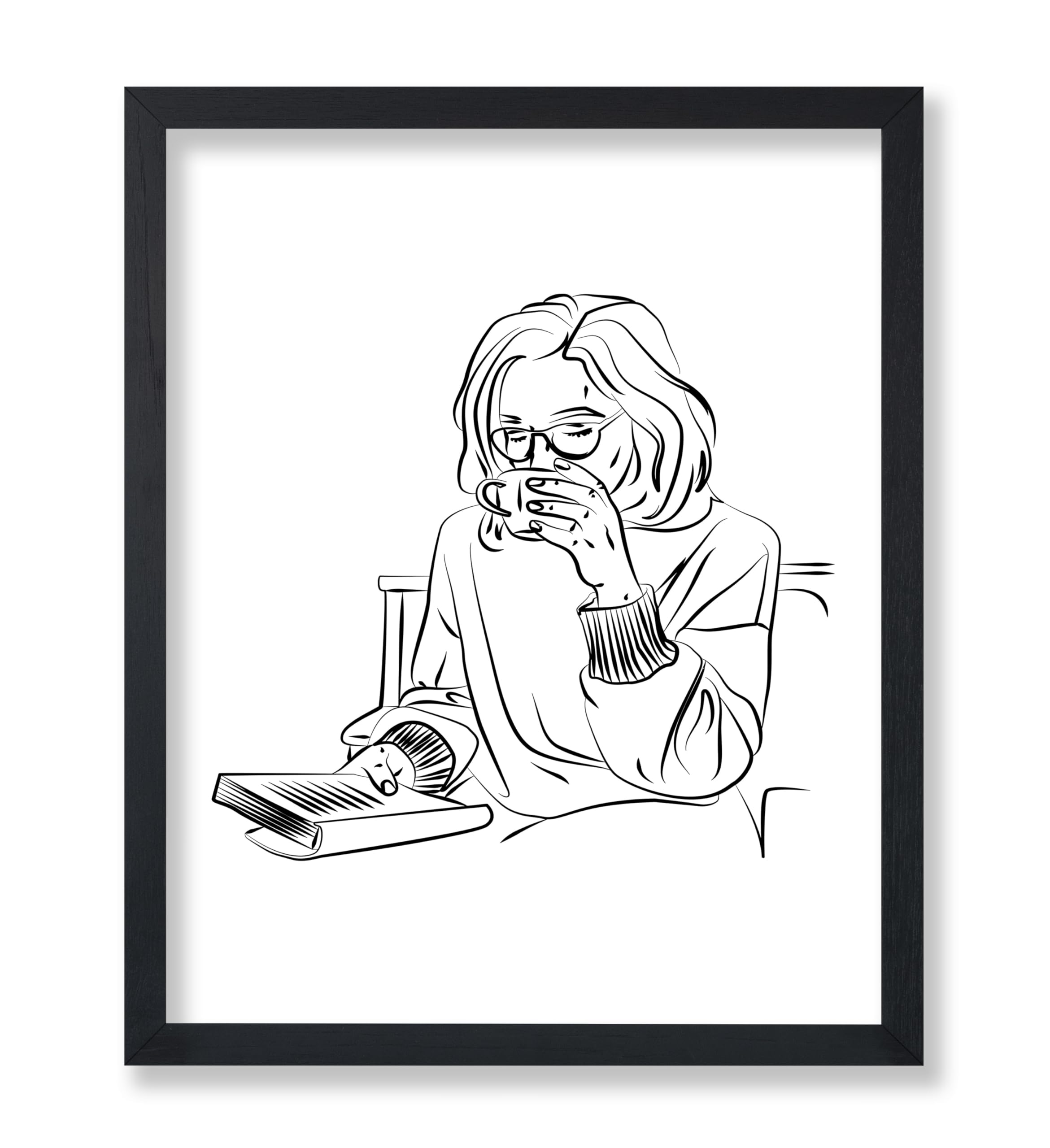 Poster Master Woman Reading Poster - Retro Drinking Coffee Print ...