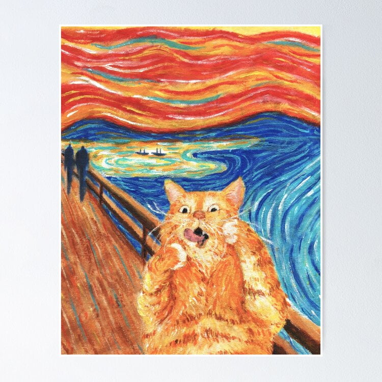 Poster The Meow Fat Cat Funny Kitty Art Meme Edvard Munch The Scream ...