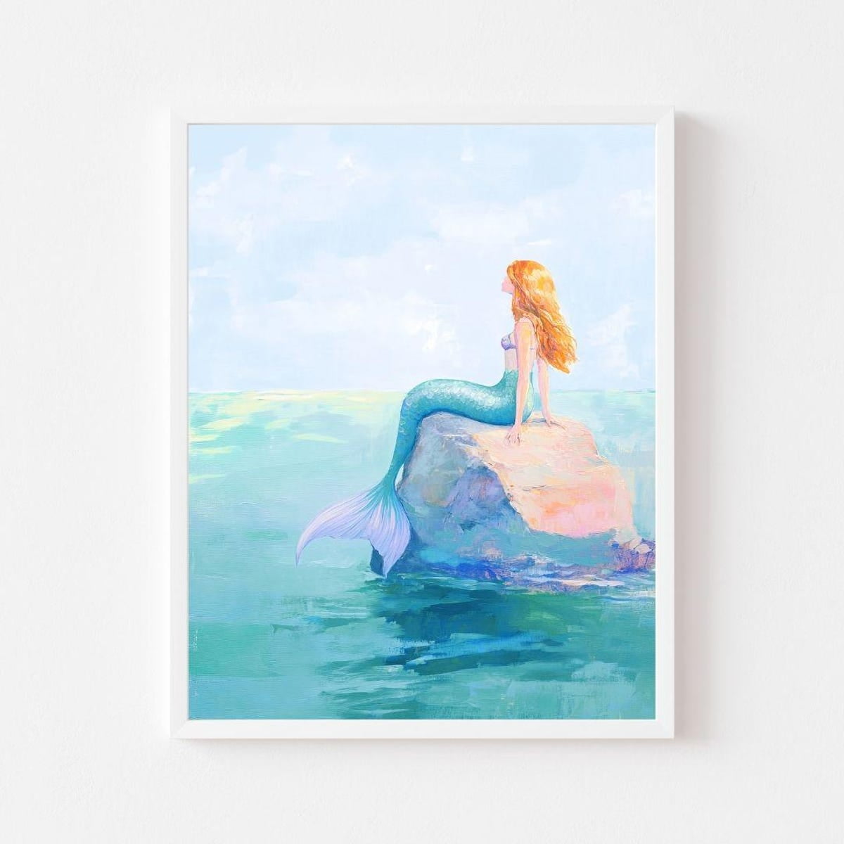 Poster Mermaid On A Rock Painting | Colorful Pastel Coastal Wall Art ...