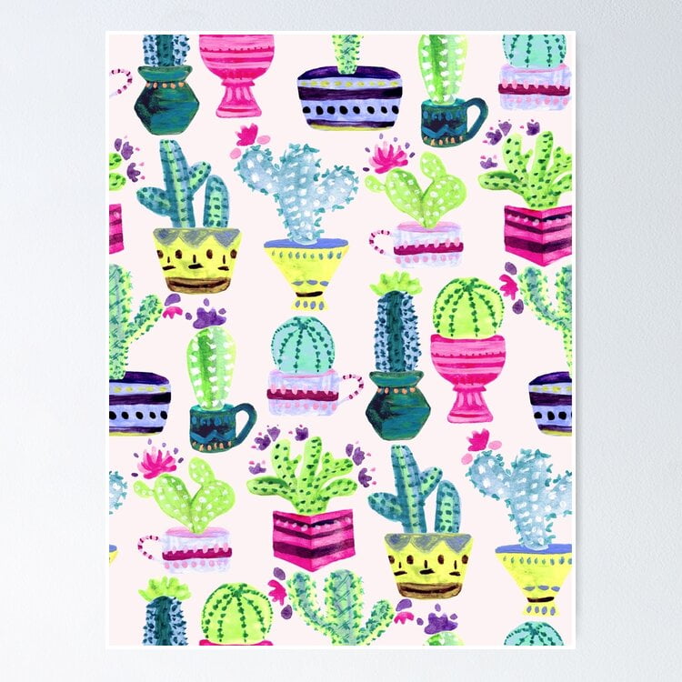 Poster Millennial Pink Cacti Poster - No Framed, Vintage Wall Art ...