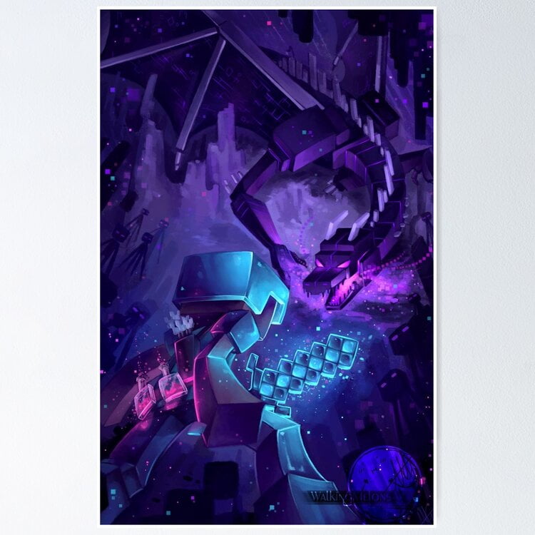 Poster Minecraft Epic Enderdragon Battle Art Poster No Framed, 8x12 ...