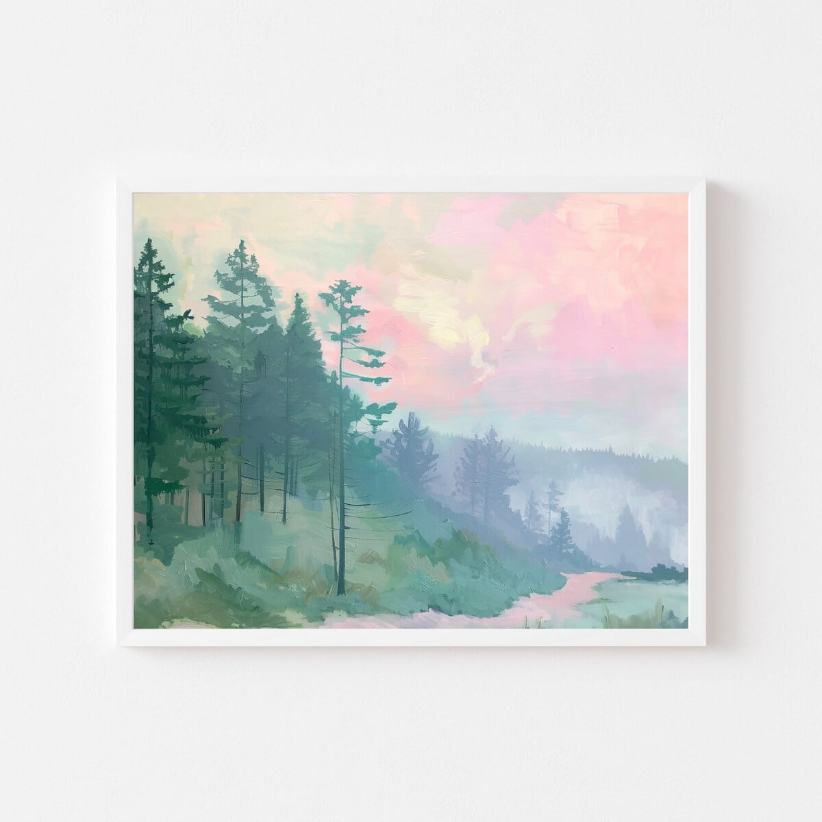 Poster Misty Forest Landscape Painting | Colorful Pastel Trees Wall Art ...