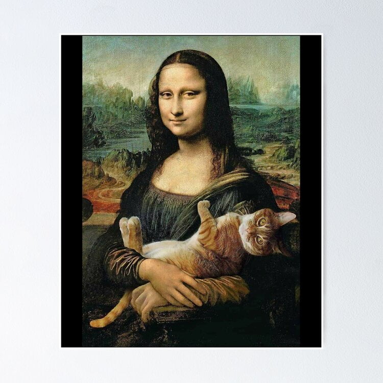Poster Mona Lisa Holding A Cat - No Framed, Vintage Wall Art, Trendy ...