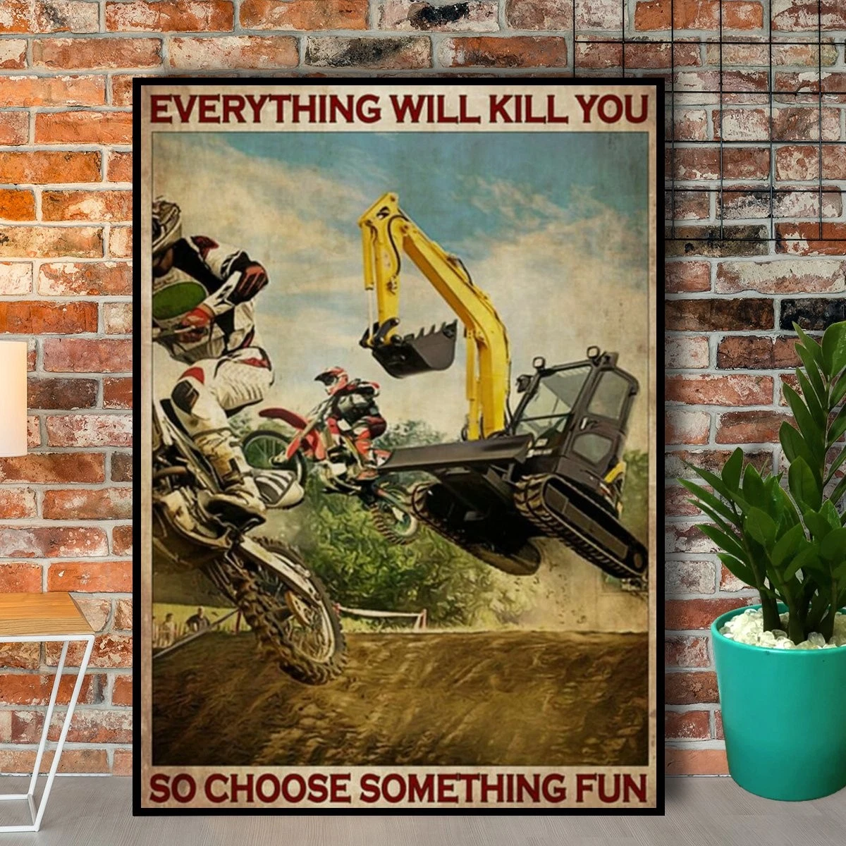 Poster Motorcross & Excavator Choose Something Fun Vintage Vertical ...
