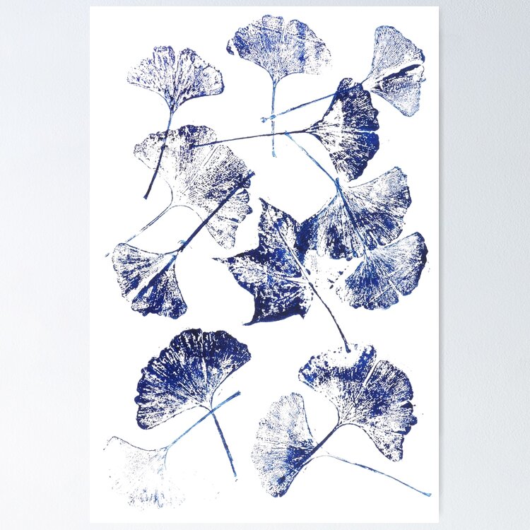 Poster Navy Blue Gingko Leaves Pattern Poster No Framed, 24x36 ...