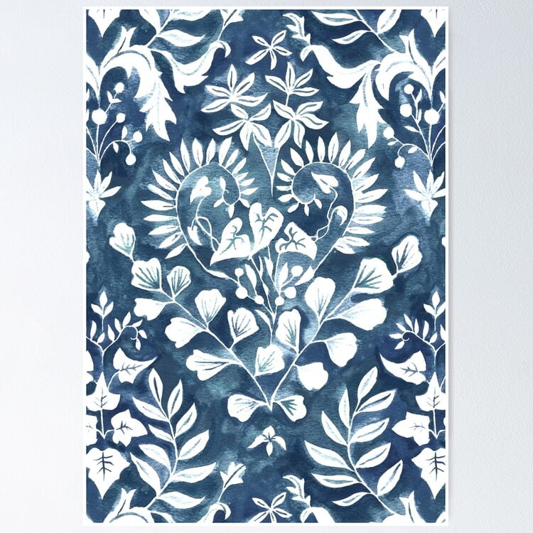 Poster Negative Space Botanical Watercolor - Navy Blue Poster - No ...
