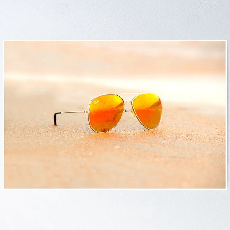 Poster Neon Orange Sunglasses On The Beach Poster - No Framed, Vintage ...