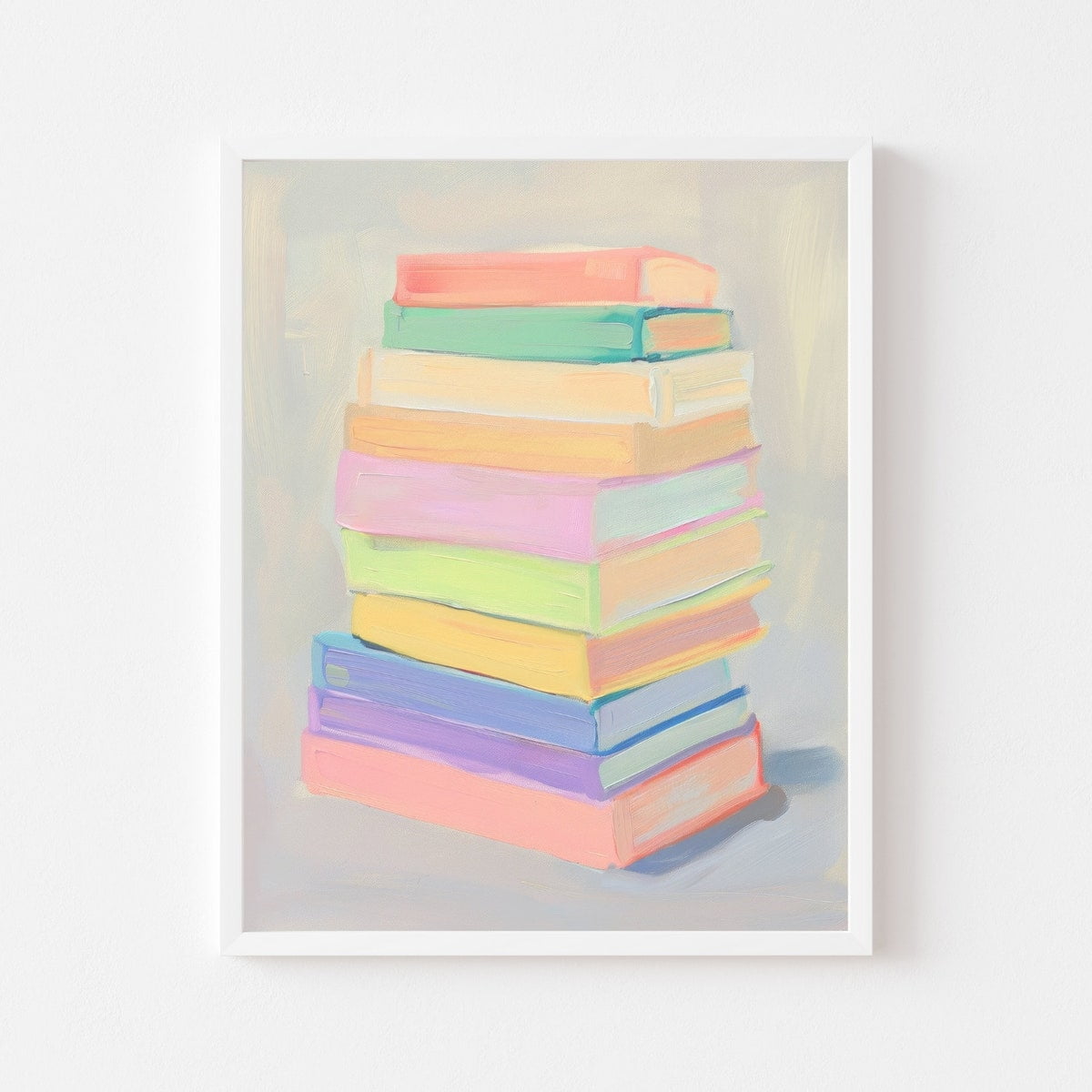 Poster Neon Pastel Book Stack Painting | Rainbow Reading Nook Wall Art ...