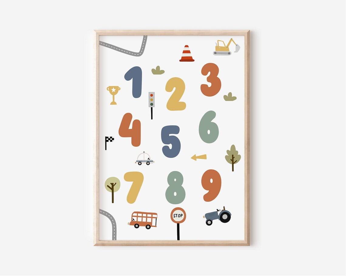 Poster With Numbers And Vehicles For The Children'S Room In A4, A3 & A2 ...