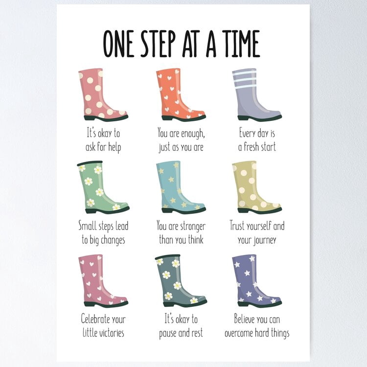 Poster One Step At A Time Daily Motivation Therapy Office Decor Gift ...