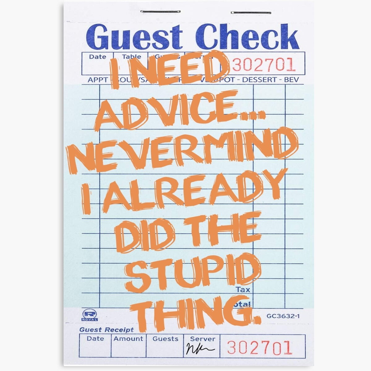 Poster Oops - Guest Check @Nikkisbling_ - No Framed, Vintage Wall Art, Trendy Retro Print ...