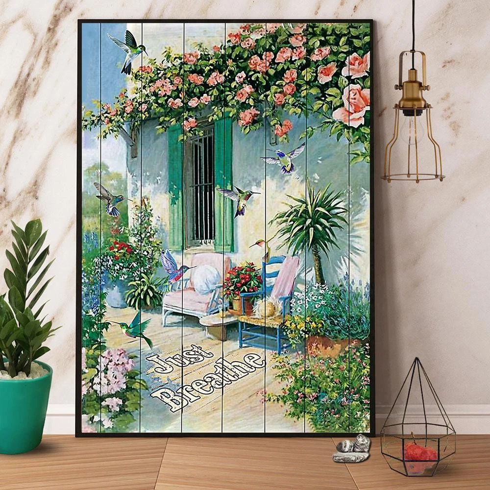 Poster Pallet Hummingbird Just Breathe Garden - UNFRAMED Poster Prints ...