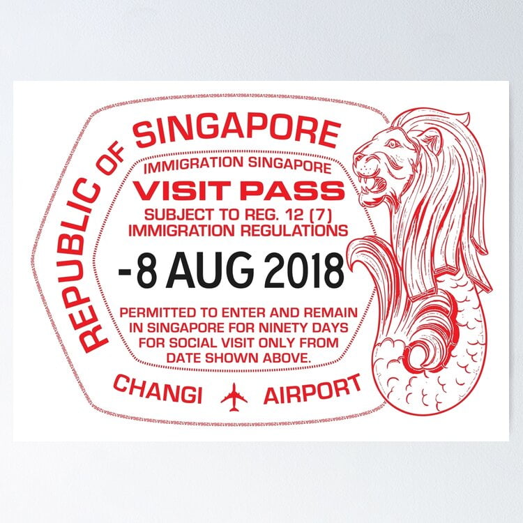 Poster Passport Stamp - Singapore - No Framed, Vintage Wall Art, Trendy ...