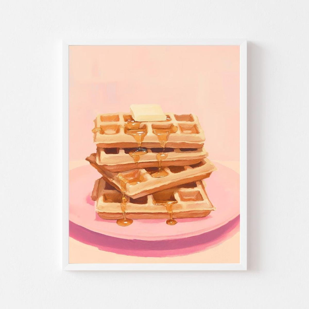 Poster Pastel Belgian Waffles Painting | Colorful Pink Kitchen Wall Art ...