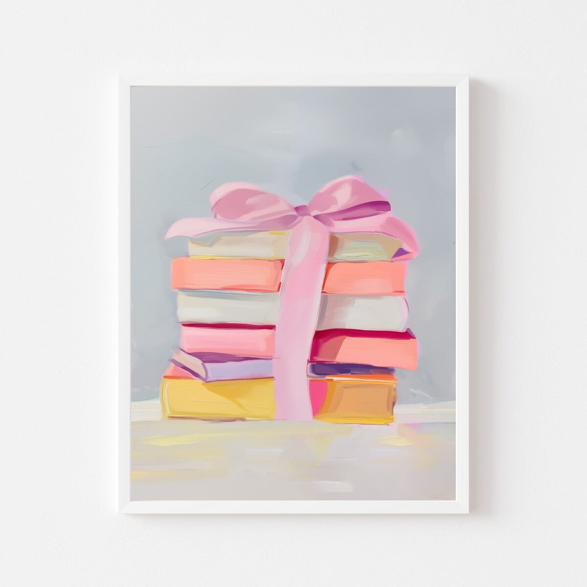 Poster Pastel Book Stack Painting | Pink Reading Nook Wall Art Print ...