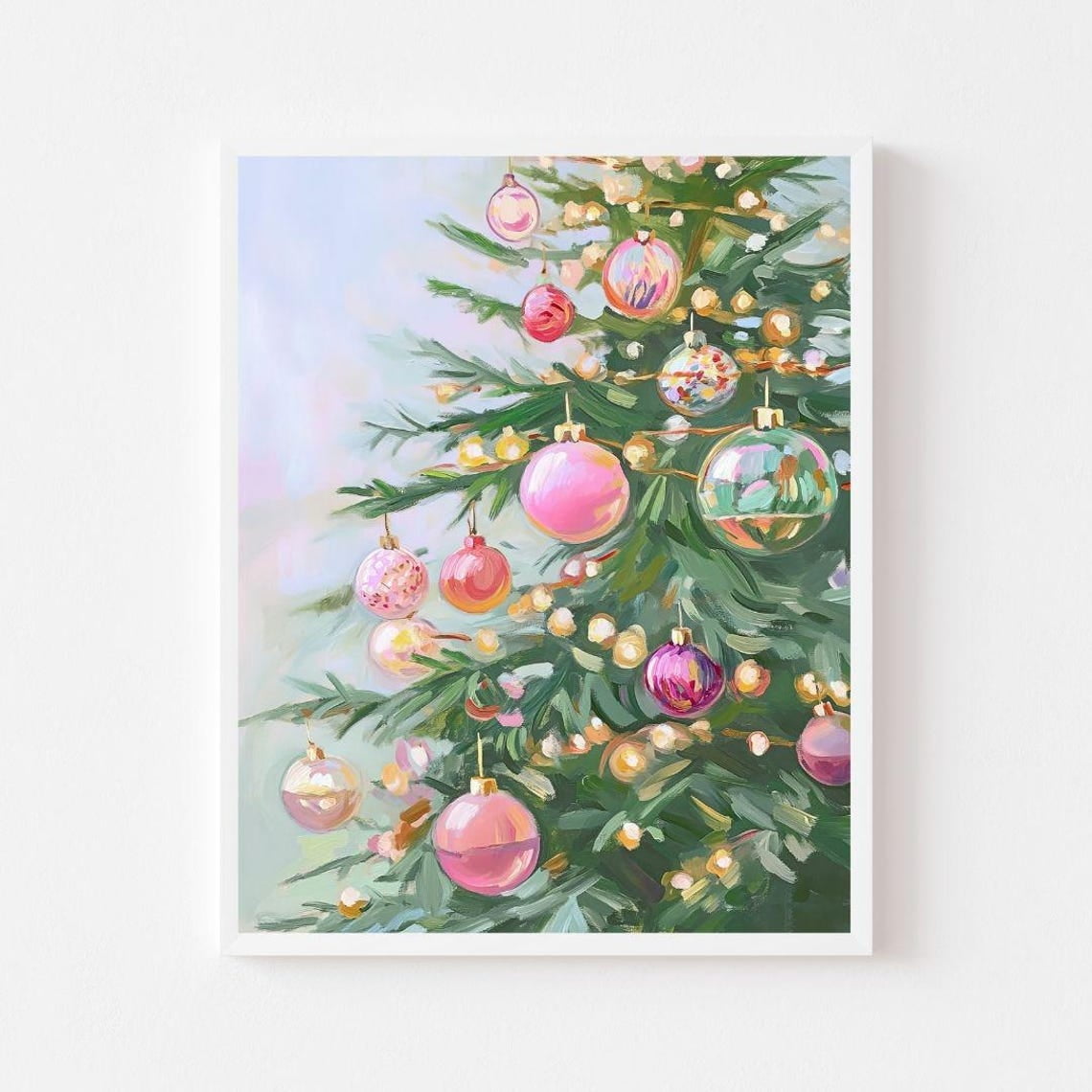 Kna Prints - Pastel Tree Ornaments Painting Pink Holiday Wall Art Print ...