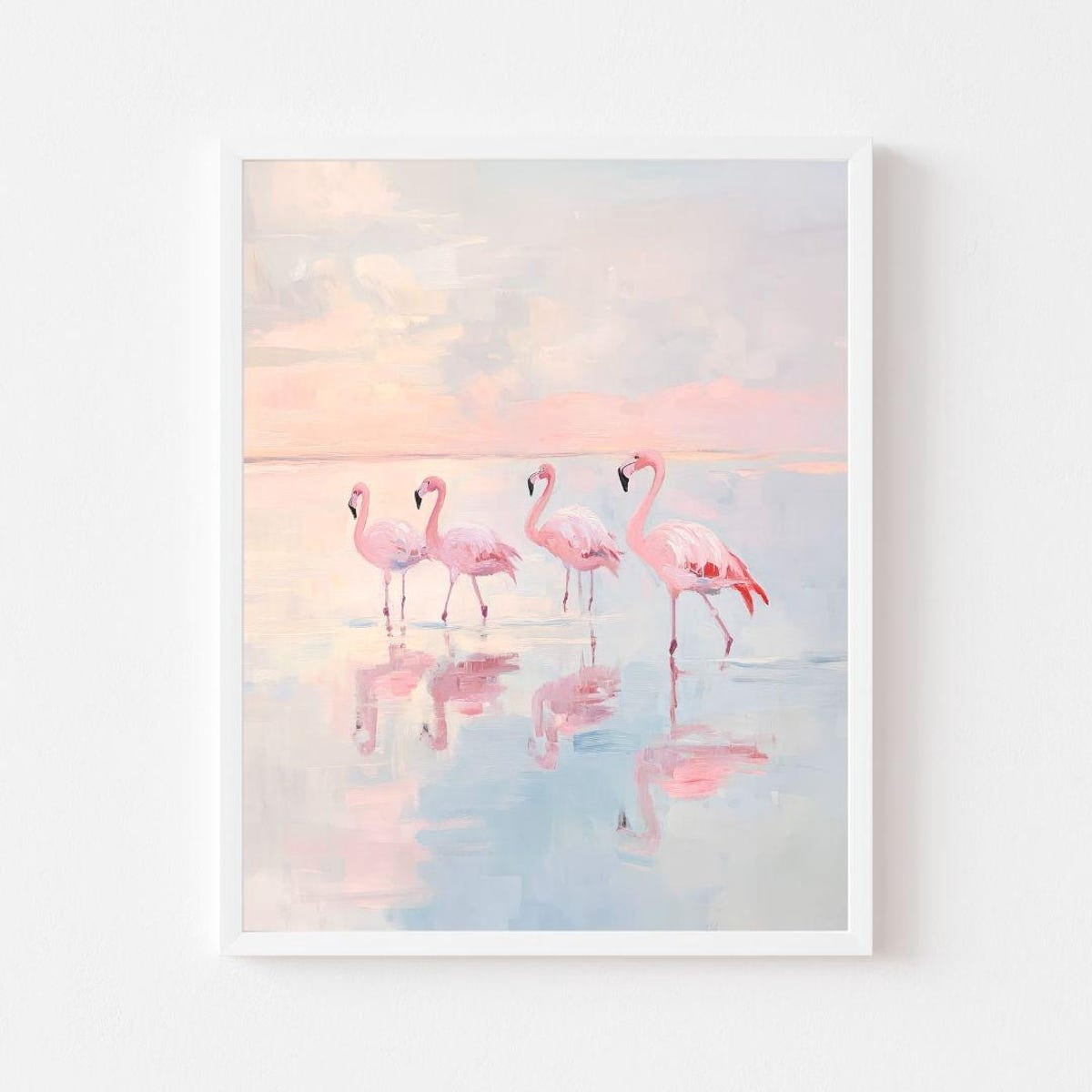 Poster Pastel Flamingos Painting | Pink Summer Coastal Wall Art Print ...