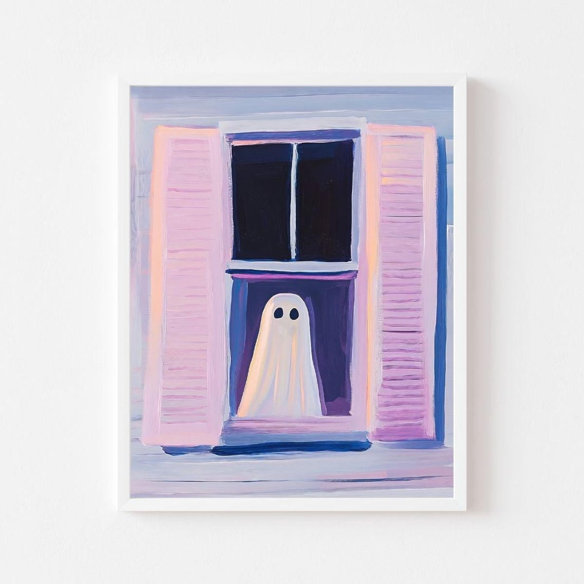 Poster Pastel Ghost In A Window Painting | Pink Halloween Wall Art ...