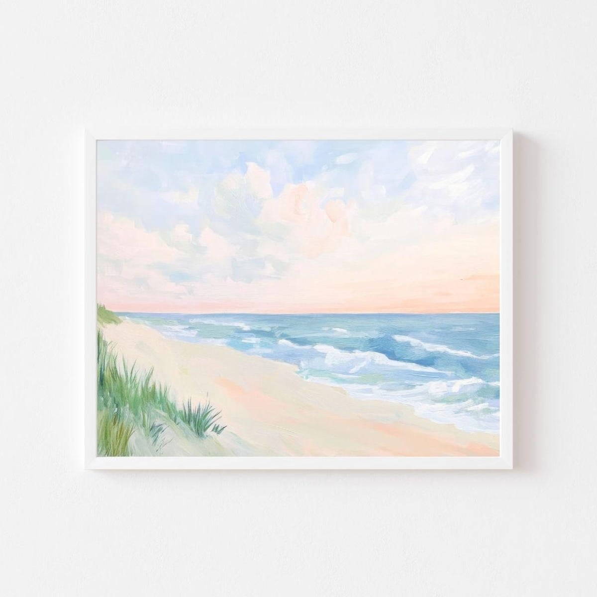 Poster Pastel Ocean Dunes Seascape | Pink Coastal Sunset Painting ...