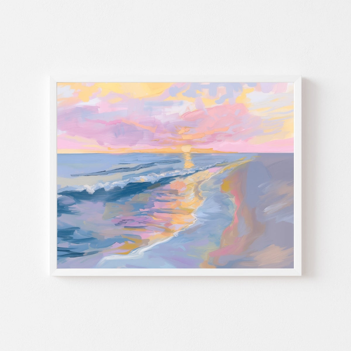 Poster Pastel Ocean Seascape | Pink Coastal Sunset Painting | Beach ...