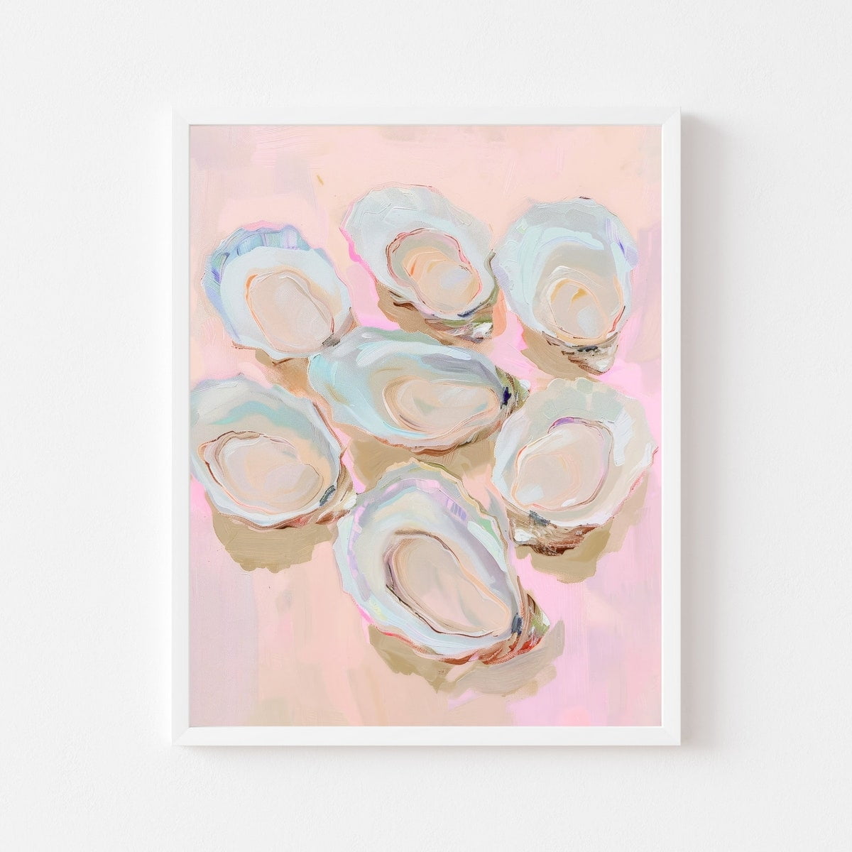 Poster Pastel Pink Oyster Shell Painting | Abstract Coastal Beach House Kitchen Art Print ...