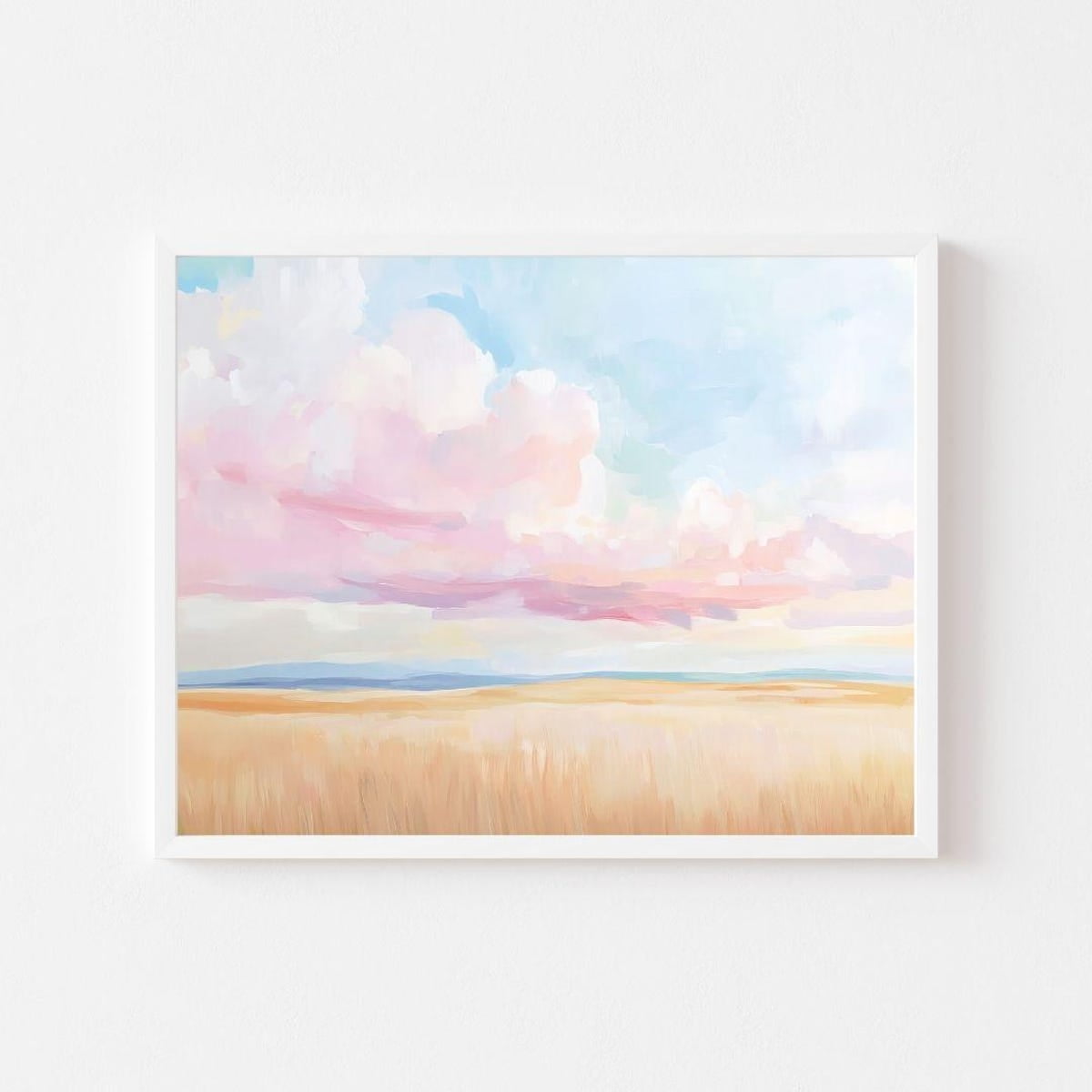 Poster Pastel Prairie Landscape Painting | Colorful Field Sunset Wall ...