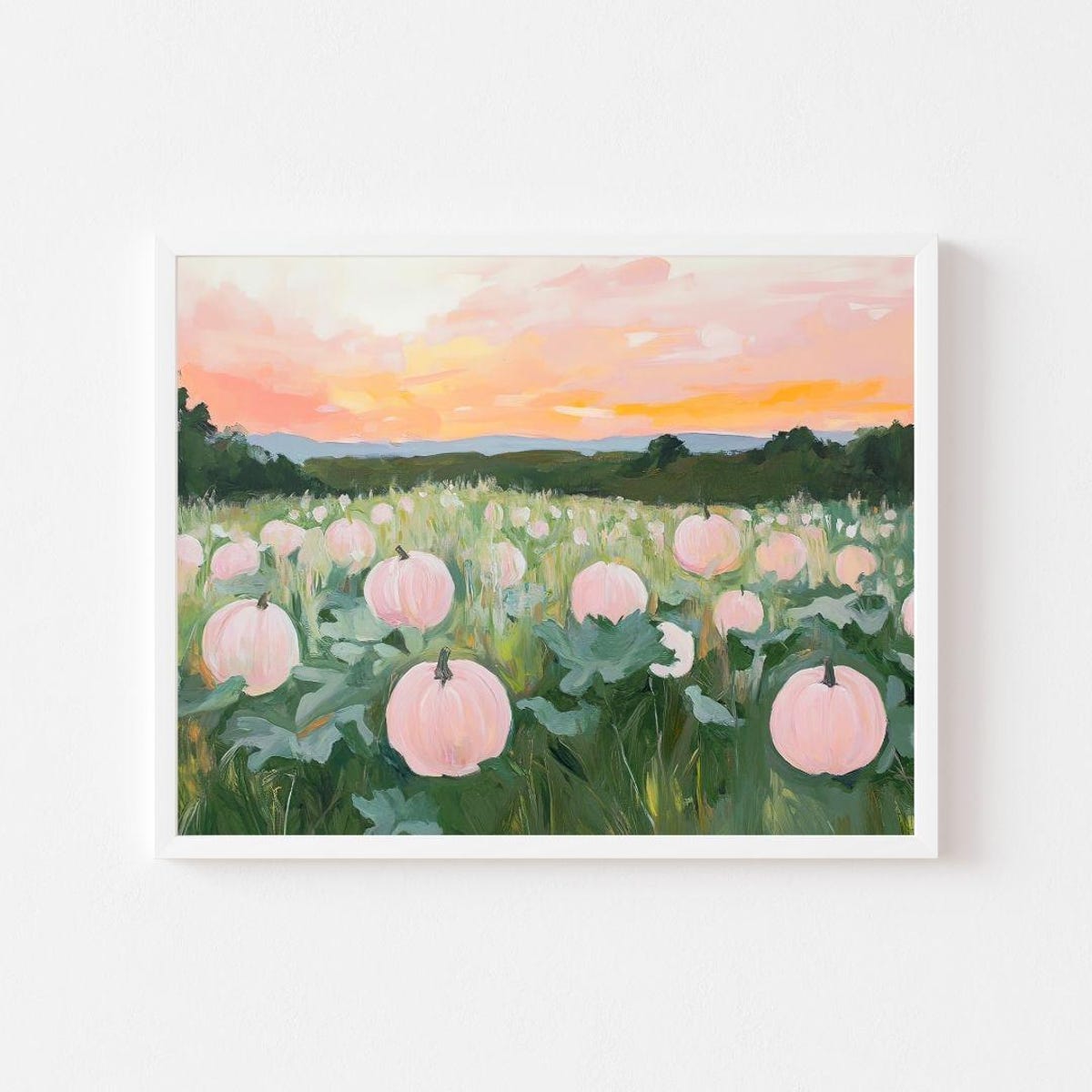 Poster Pastel Pumpkin Patch Painting | Autumn Field Wall Art Print ...